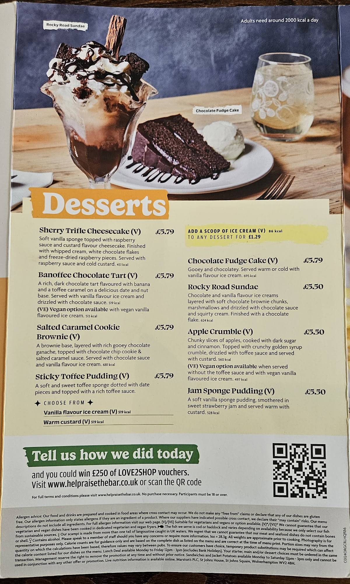 Menu at Pure Drop pub & bar, Ferndown