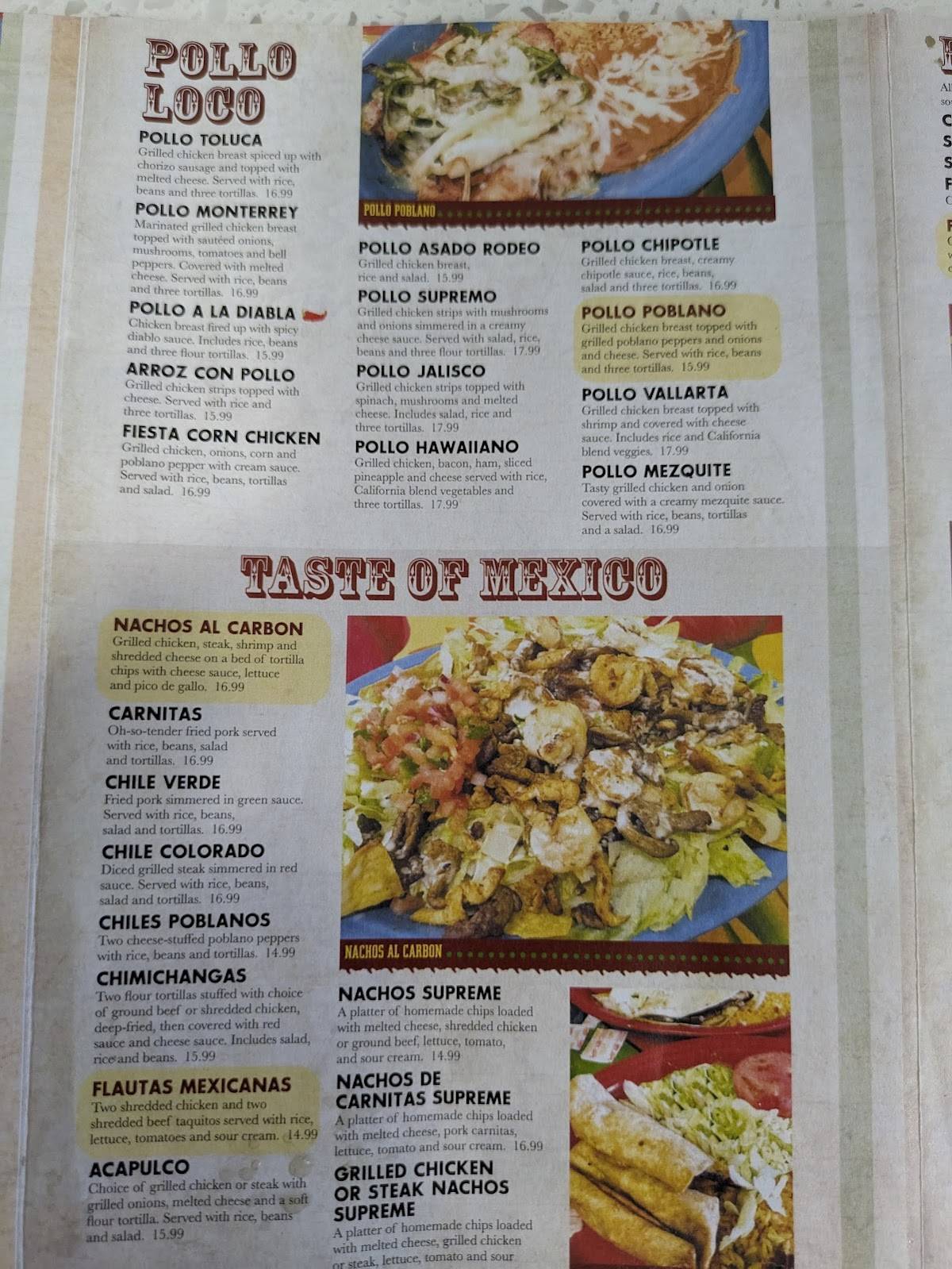 Menu at Fiesta Charra Mexican Restaurant, DeWitt, Schavey Rd