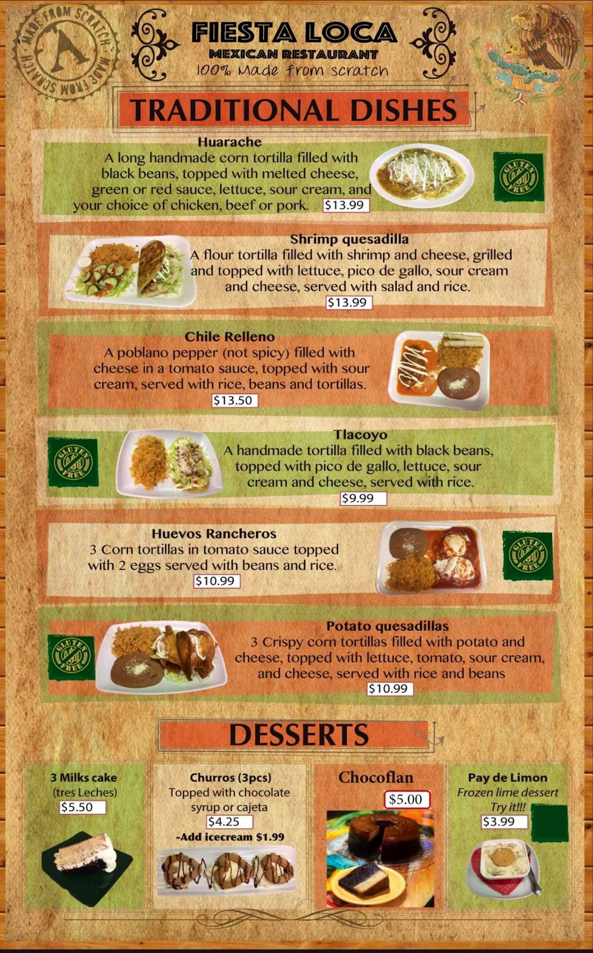 Menu at Fiesta Loca restaurant, Chilliwack