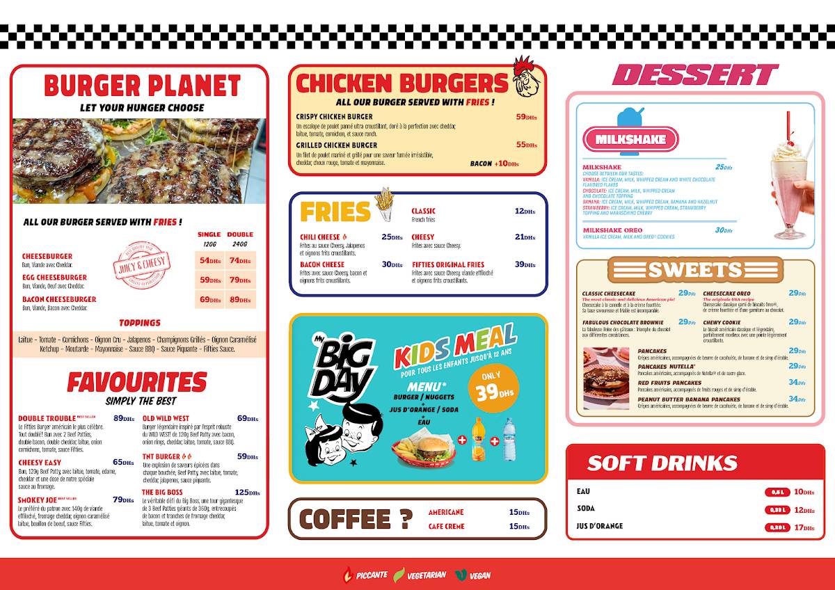 Speisekarte von Fifties Diner restaurant, Rabat