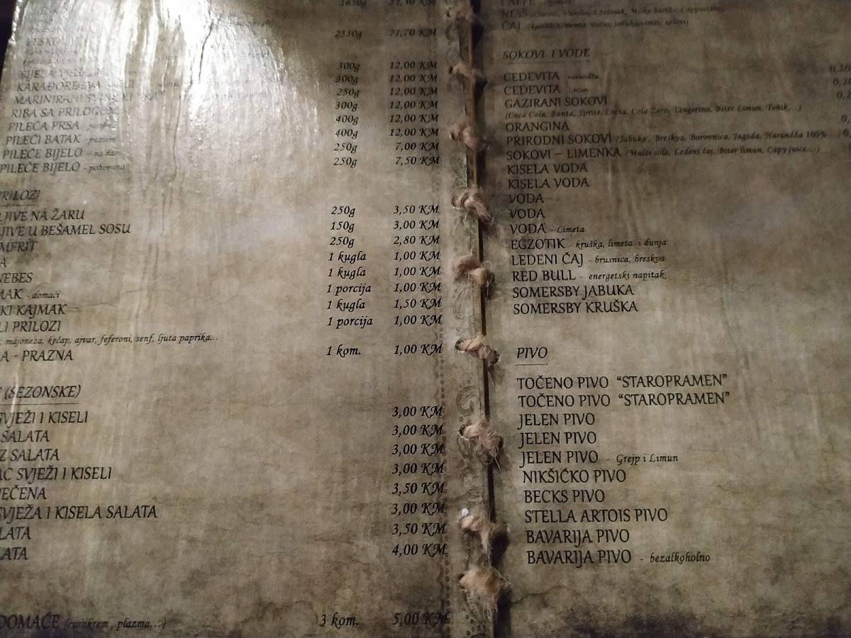 Menu at Fijaker stari restaurant, Kozarska Dubica
