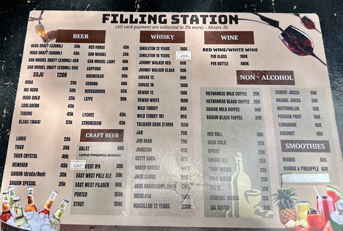 Menu at Filling Station pub & bar, Da Nang