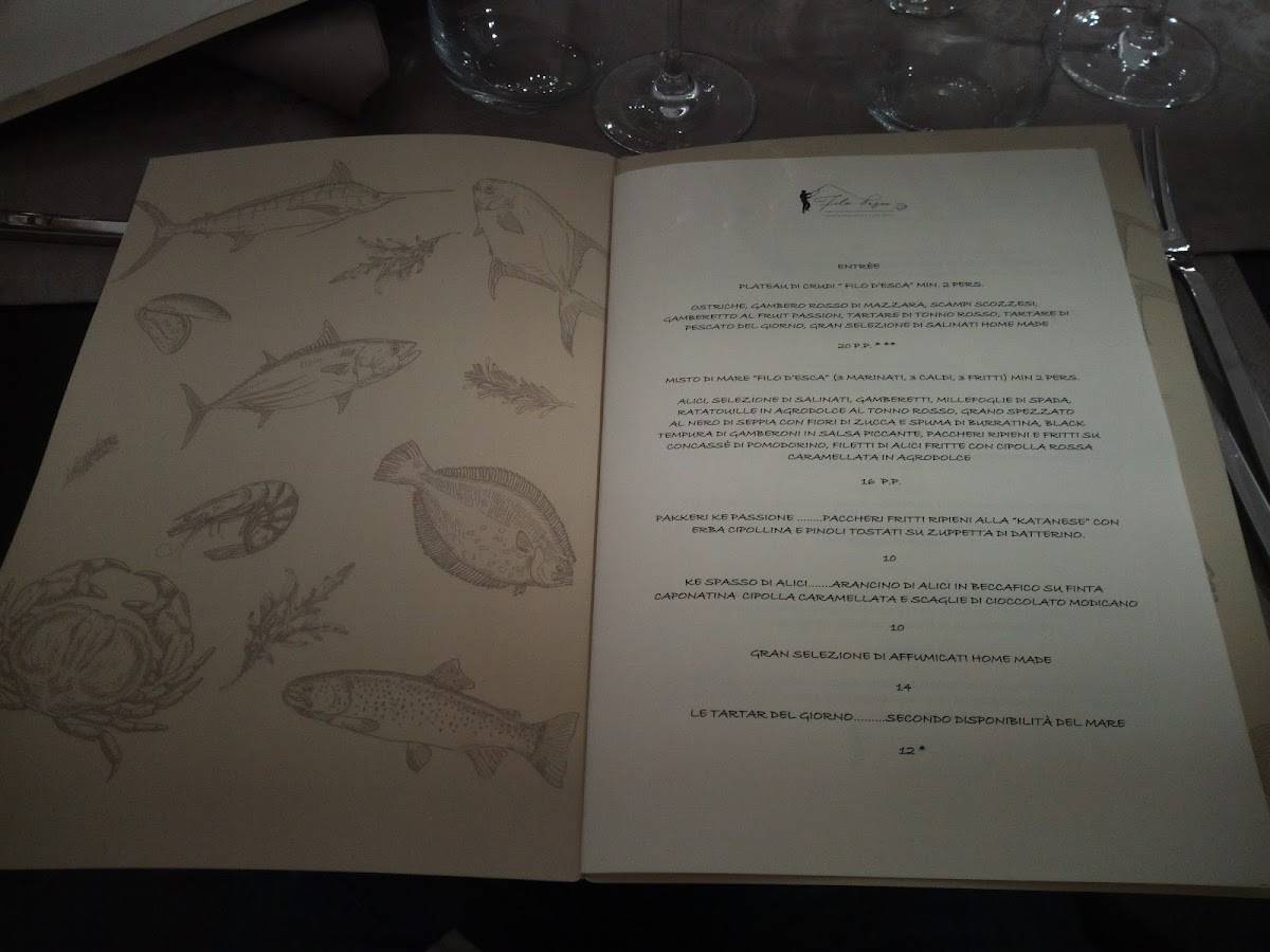 Menu at Filo d’esca seafood restaurant, Catania