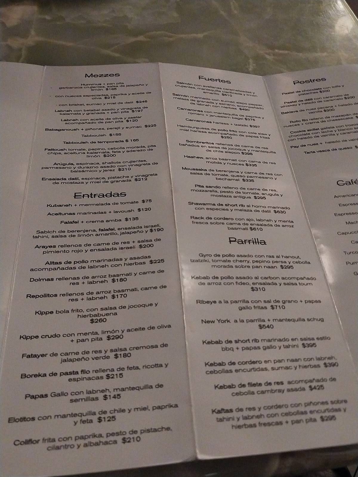 Menu at Filo restaurant, Torreón