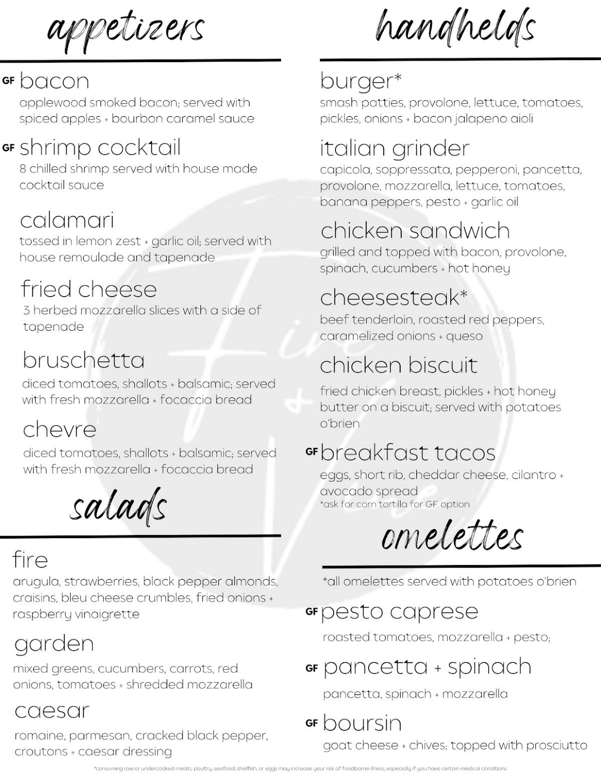 Menu at Fire & Vine pub & bar, Cookeville
