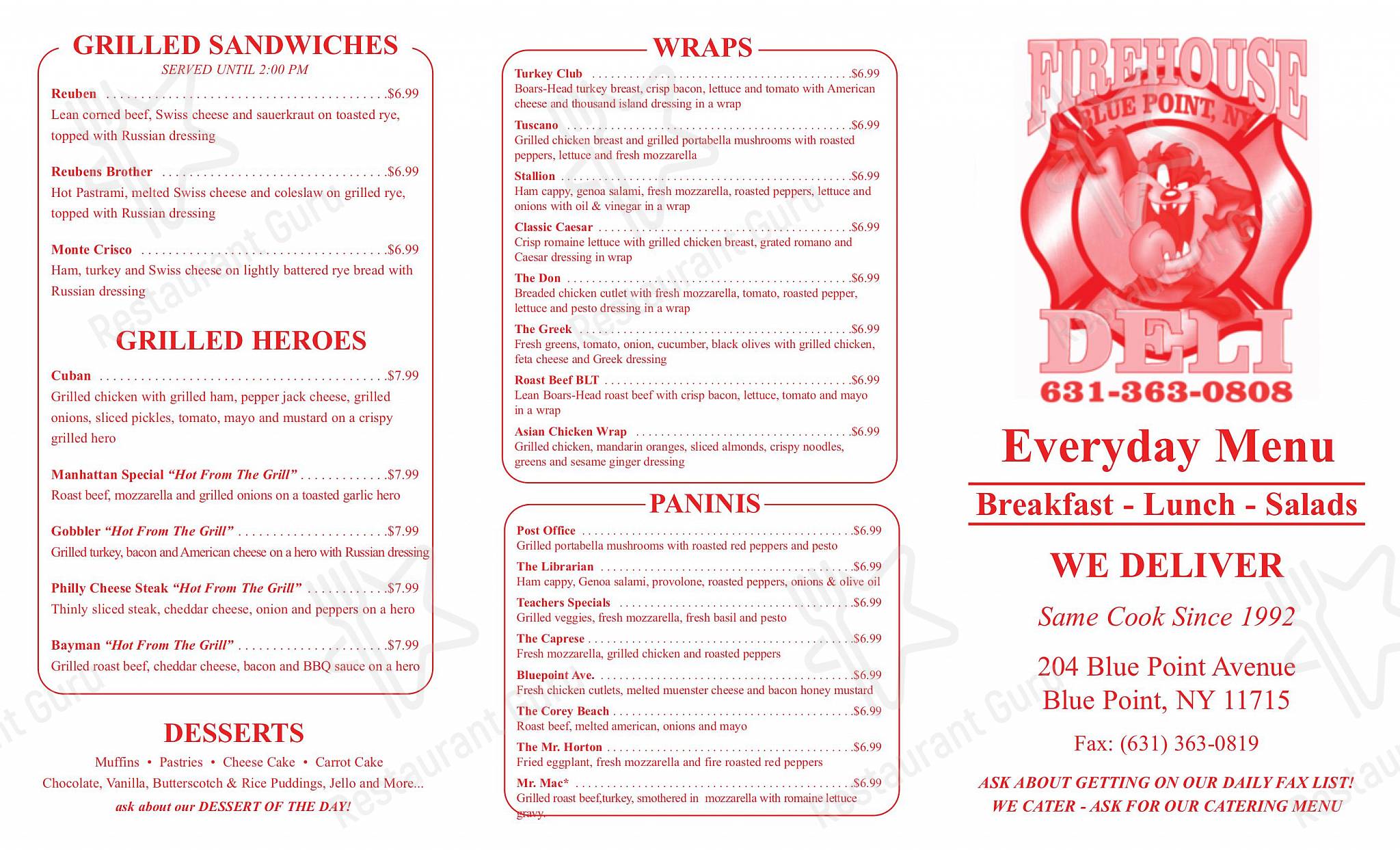 Menu at Firehouse Deli, Blue Point