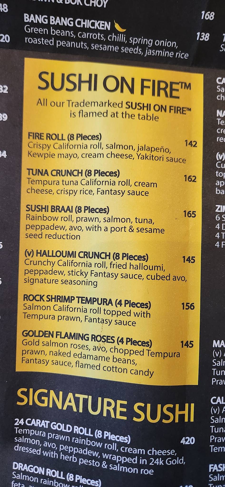 Menu at Fireroom Zimbali restaurant, Dolphin Coast