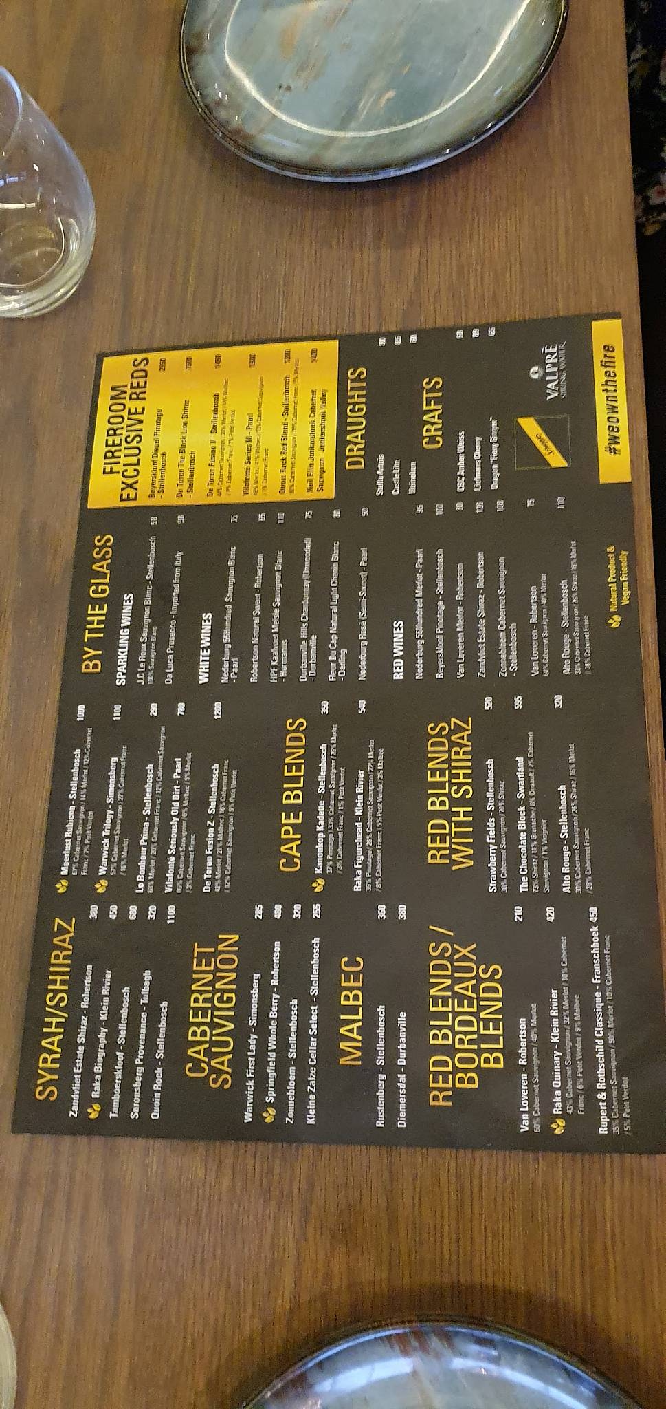 Menu at Fireroom Zimbali restaurant, Dolphin Coast