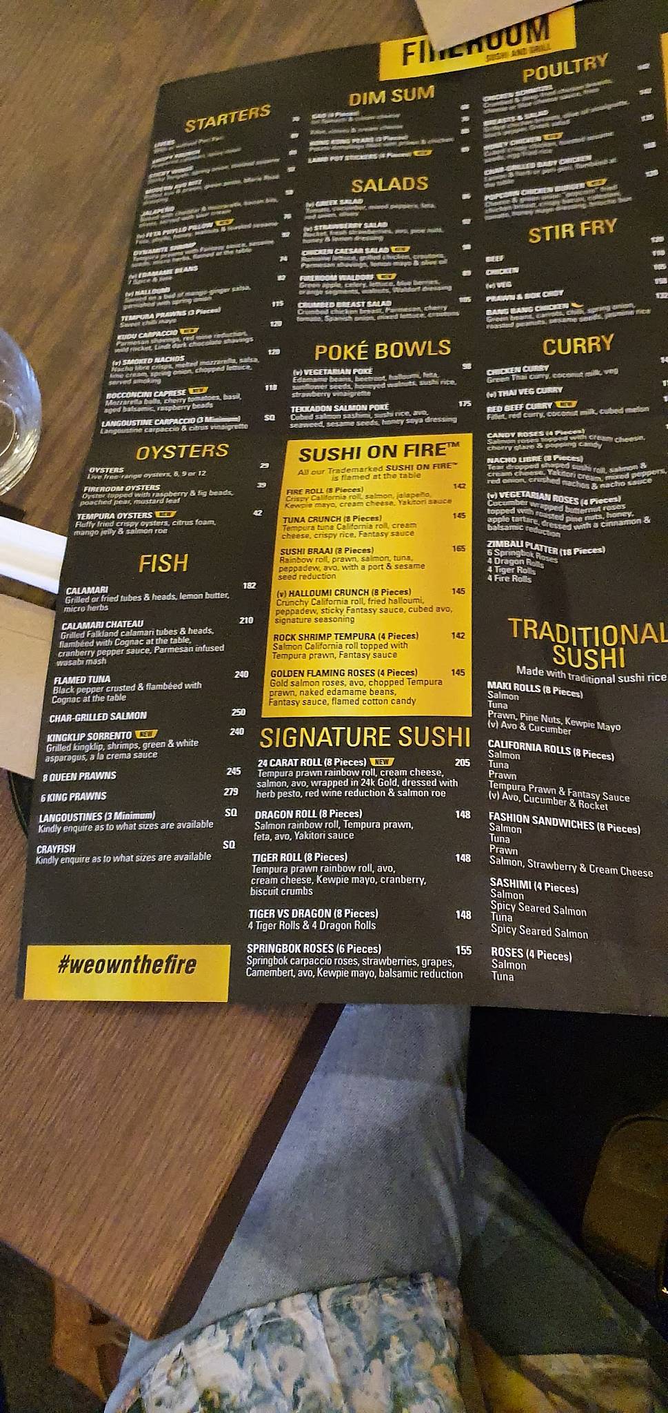 Menu at Fireroom Zimbali restaurant, Dolphin Coast