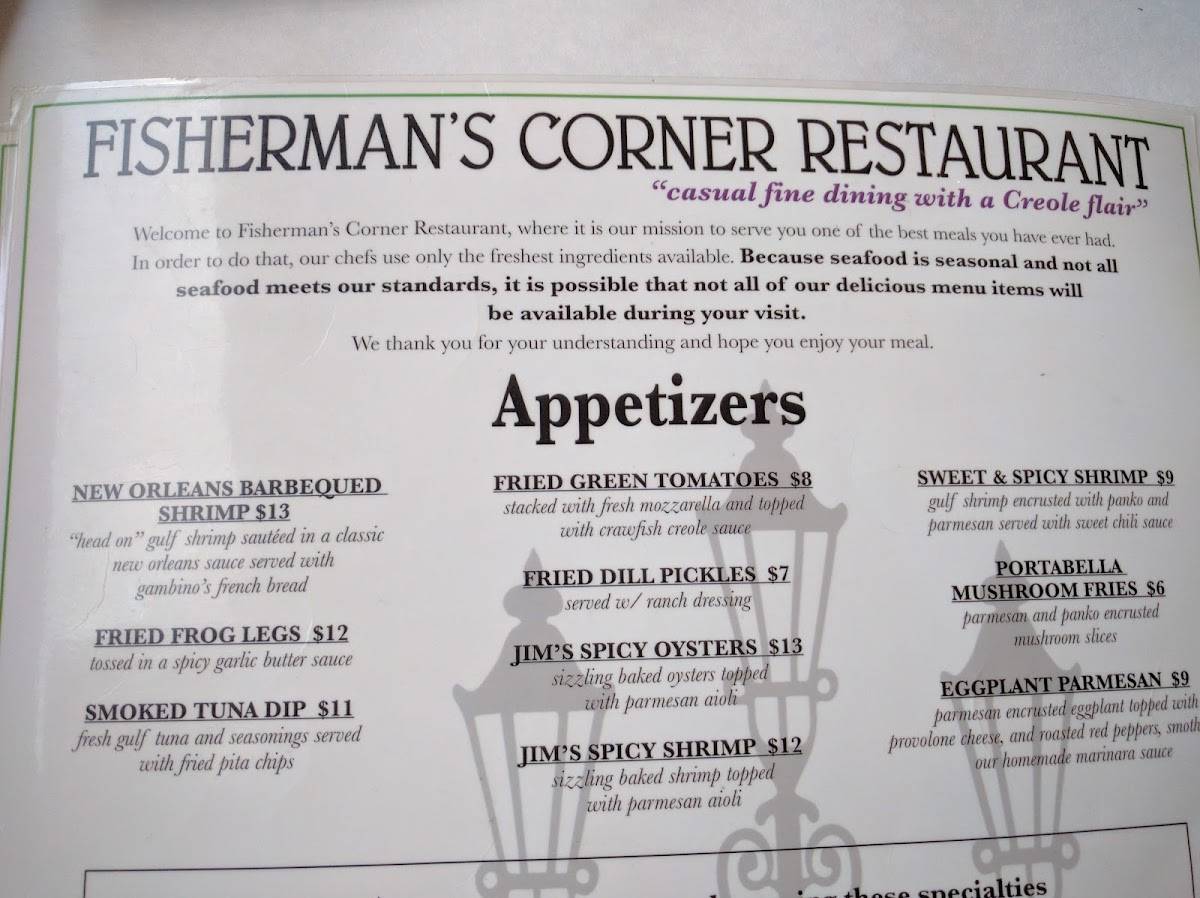 Menu at Fisherman's Corner restaurant, Perdido Key