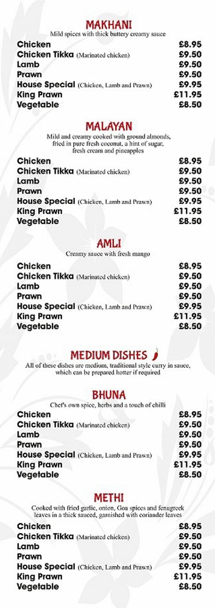 Menu at Hot Chilli Indian Restaurant, Fishguard