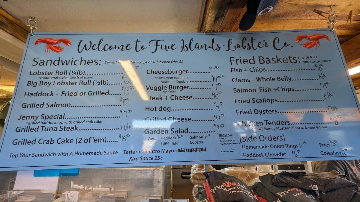 Menu at Five Islands Lobster Co restaurant, Georgetown, 5 Islands Rd