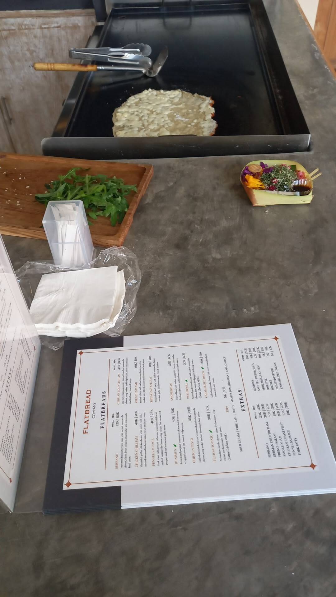 Menu at Flatbread company restaurant, Mengwi