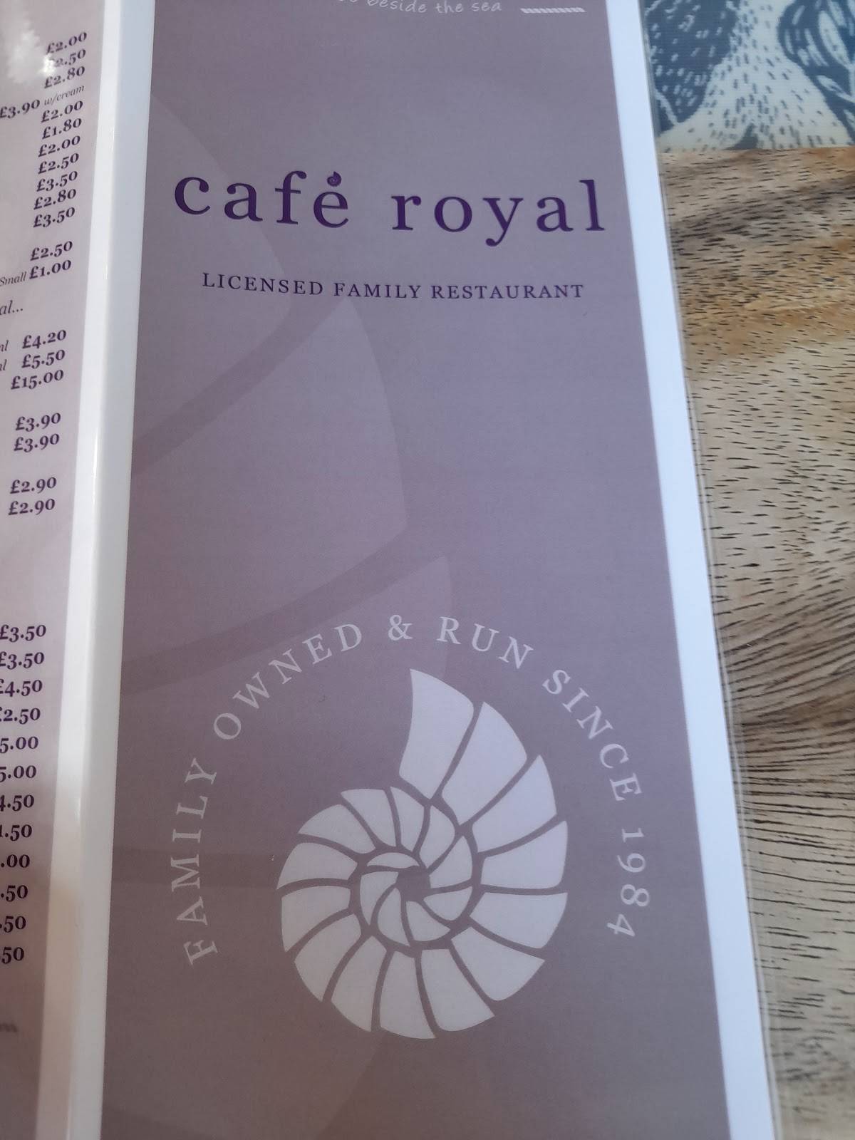 Menu at Café Royal restaurant, Fleetwood