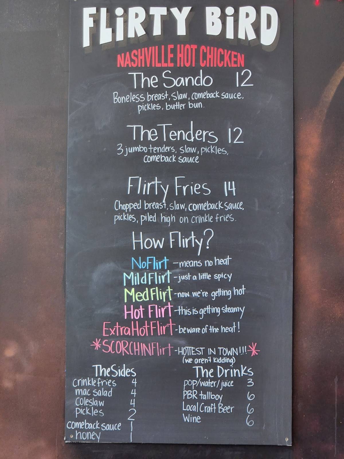 Carta del restaurante Flirty Bird Nashville Hot Chicken, Calgary, 34 Ave SW
