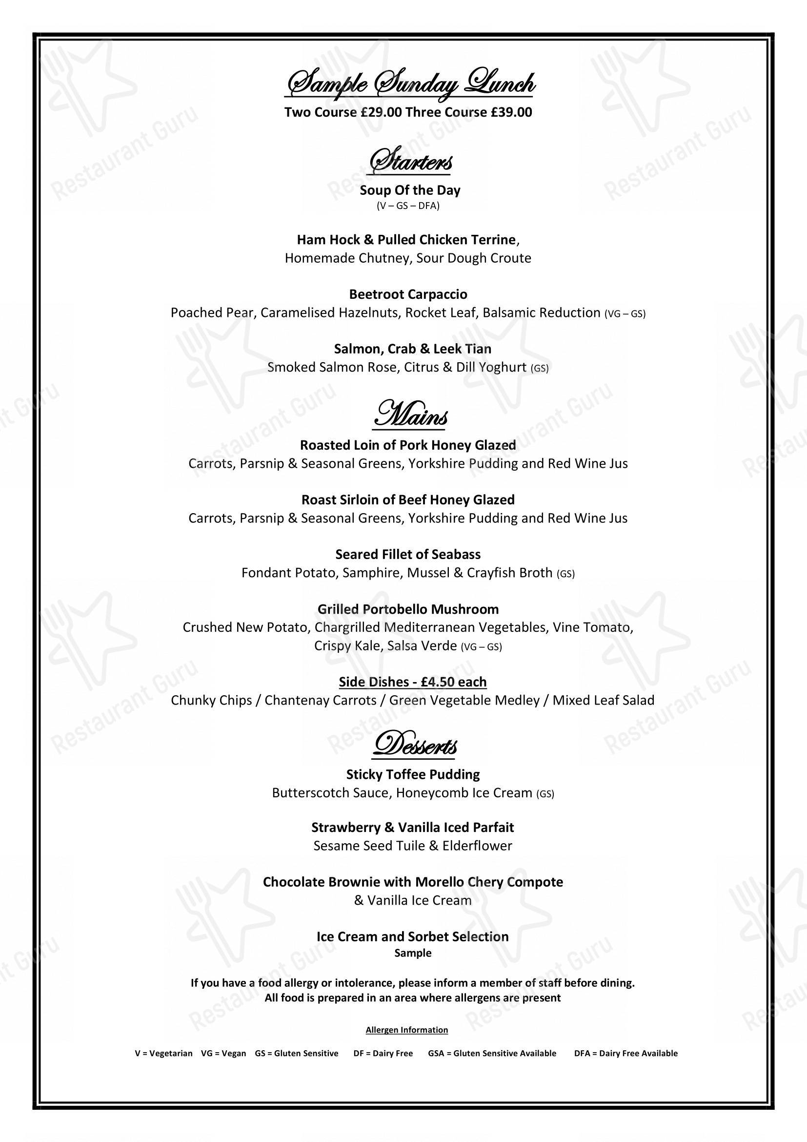 Menu at Flitwick Manor Hotel restaurant, Westoning
