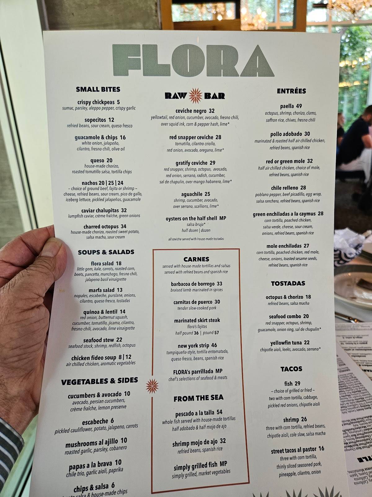 Menu at Flora restaurant, Houston