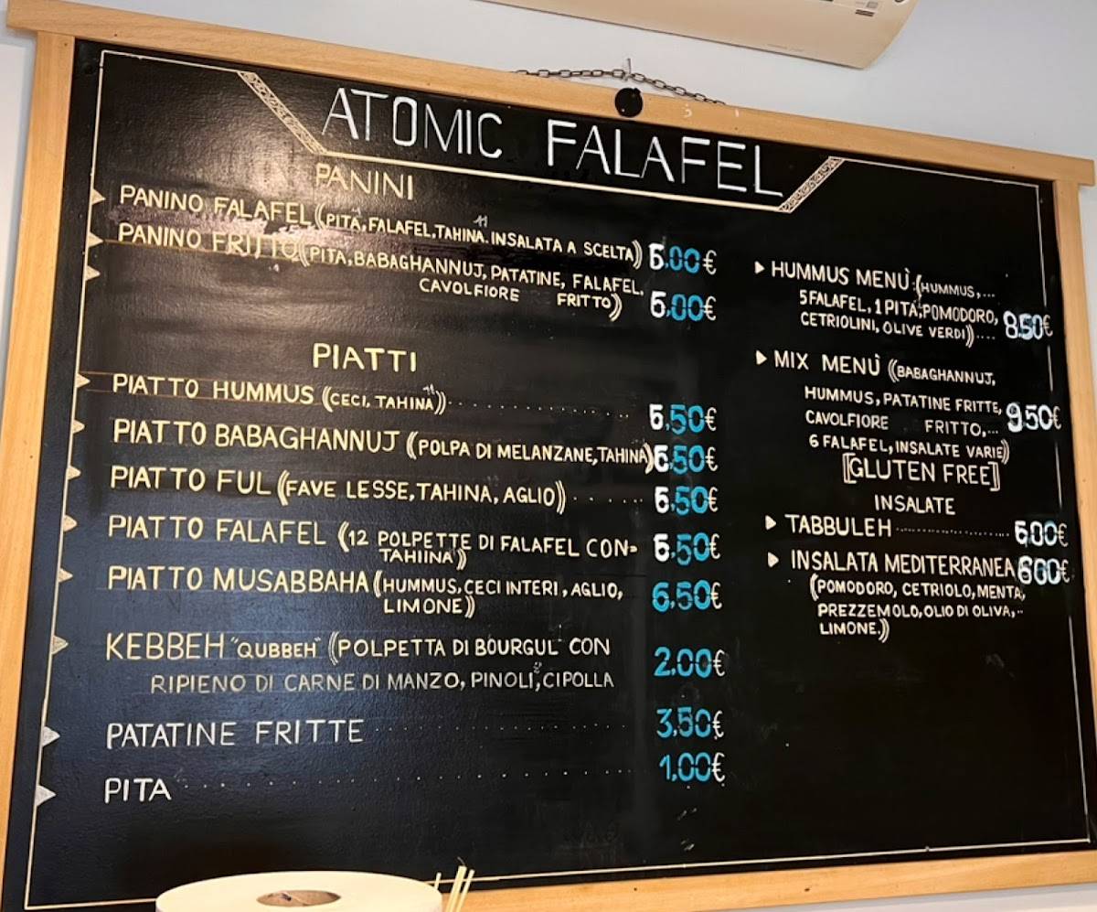 Menu at Atomic Falafel restaurant, Florence