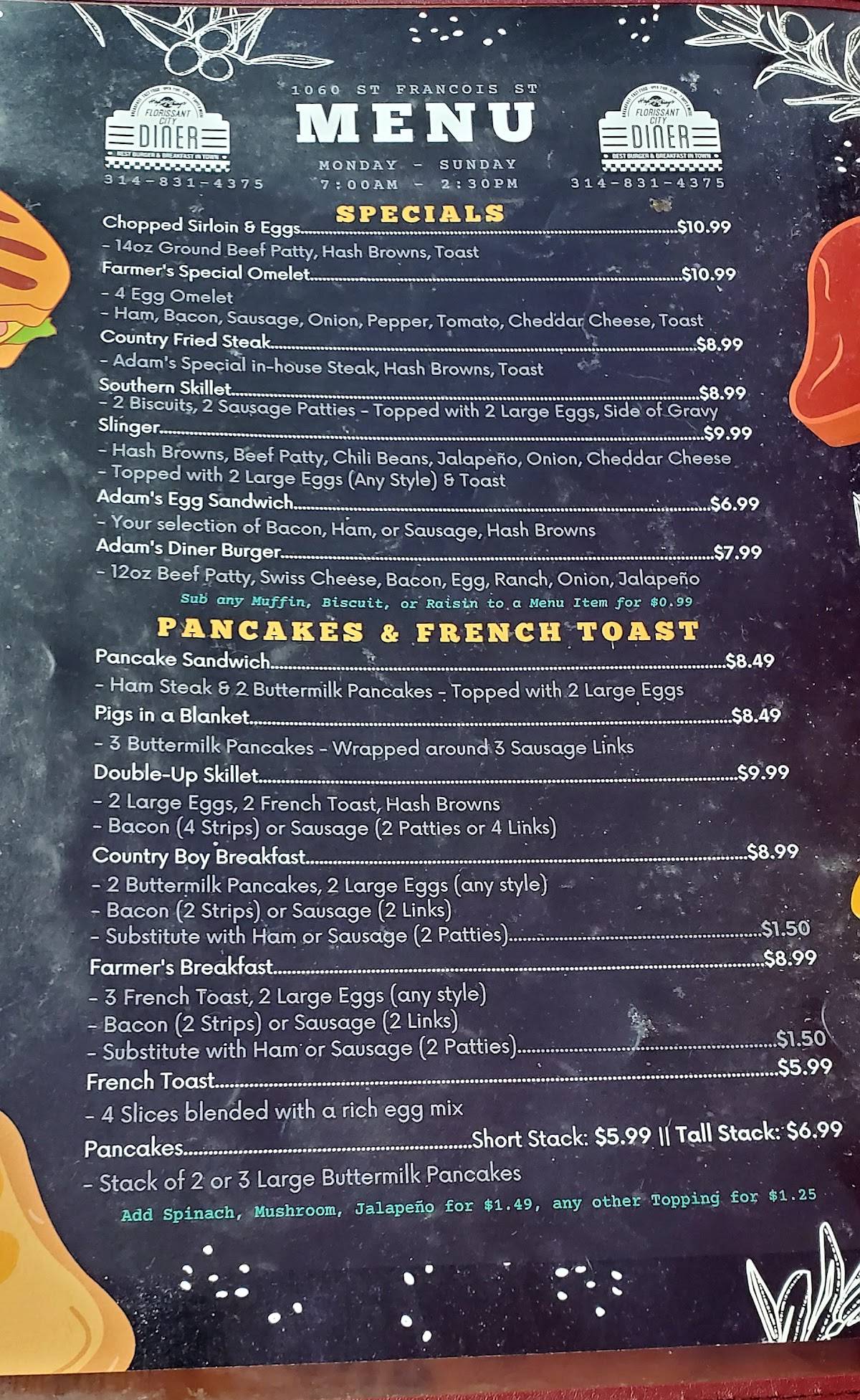 Menu at Florissant City Diner restaurant, Florissant