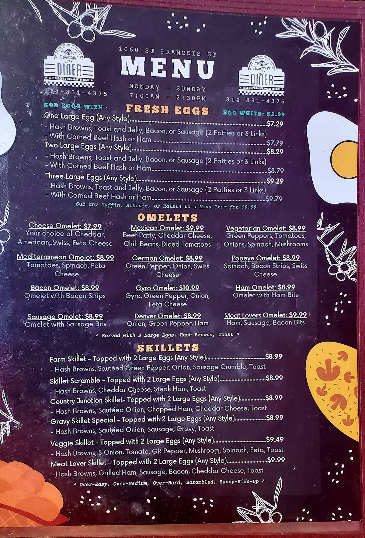 Menu at Florissant City Diner restaurant, Florissant