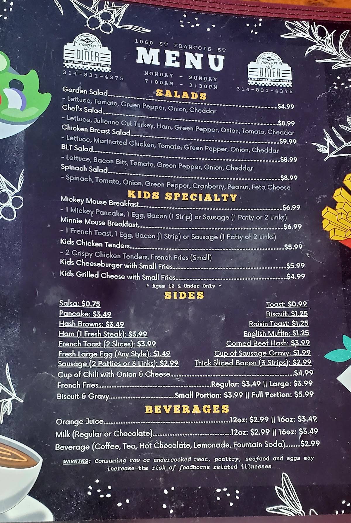 Menu at Florissant City Diner restaurant, Florissant