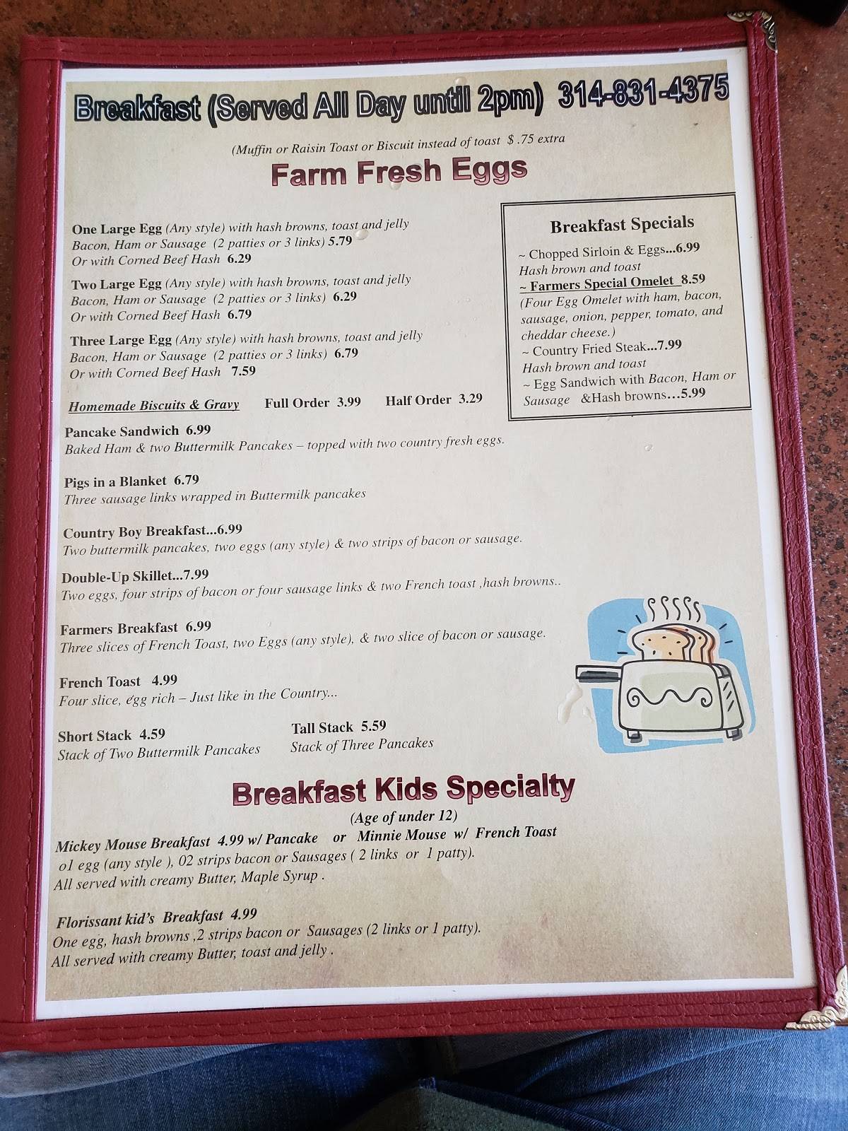 Menu at Florissant City Diner restaurant, Florissant