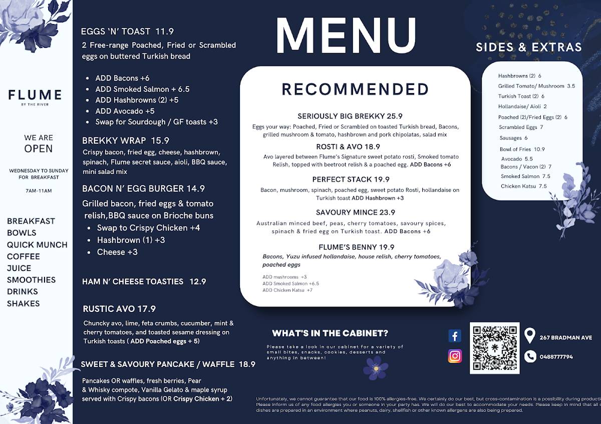Menu at Flume By The River restaurant, Maroochydore