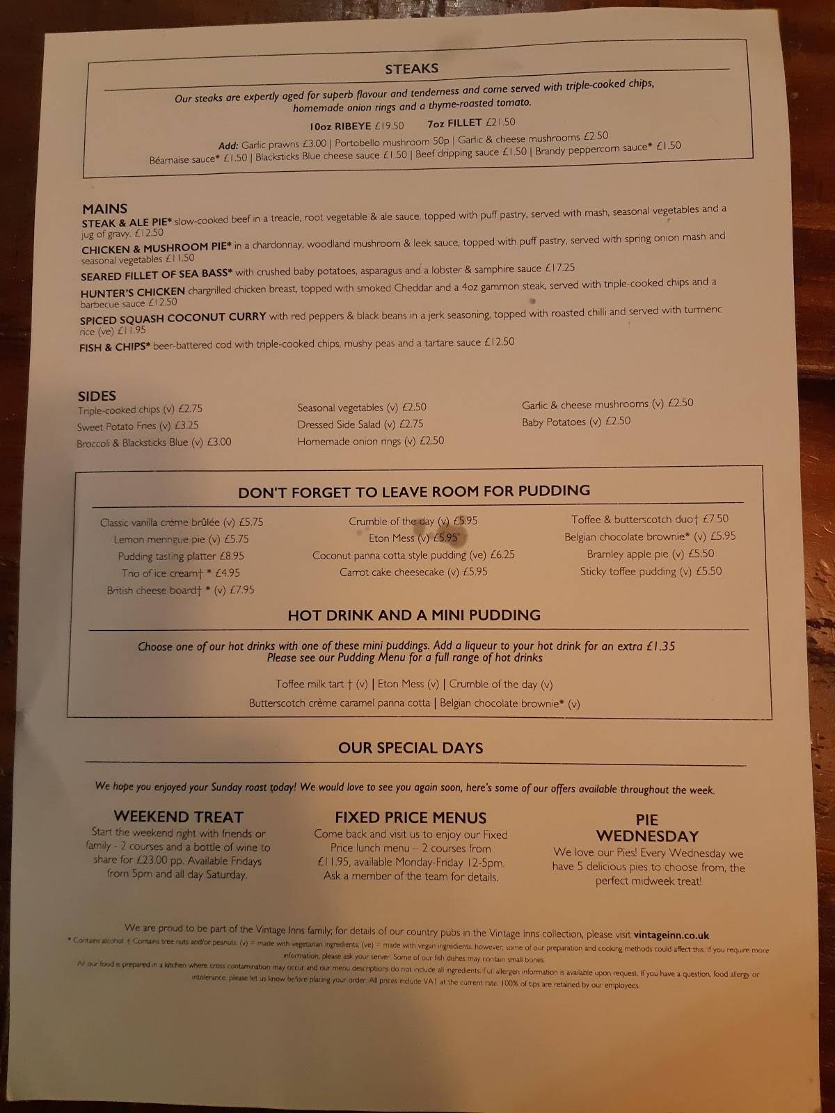 Menu at The Flying Fox pub & bar, Leighton Buzzard