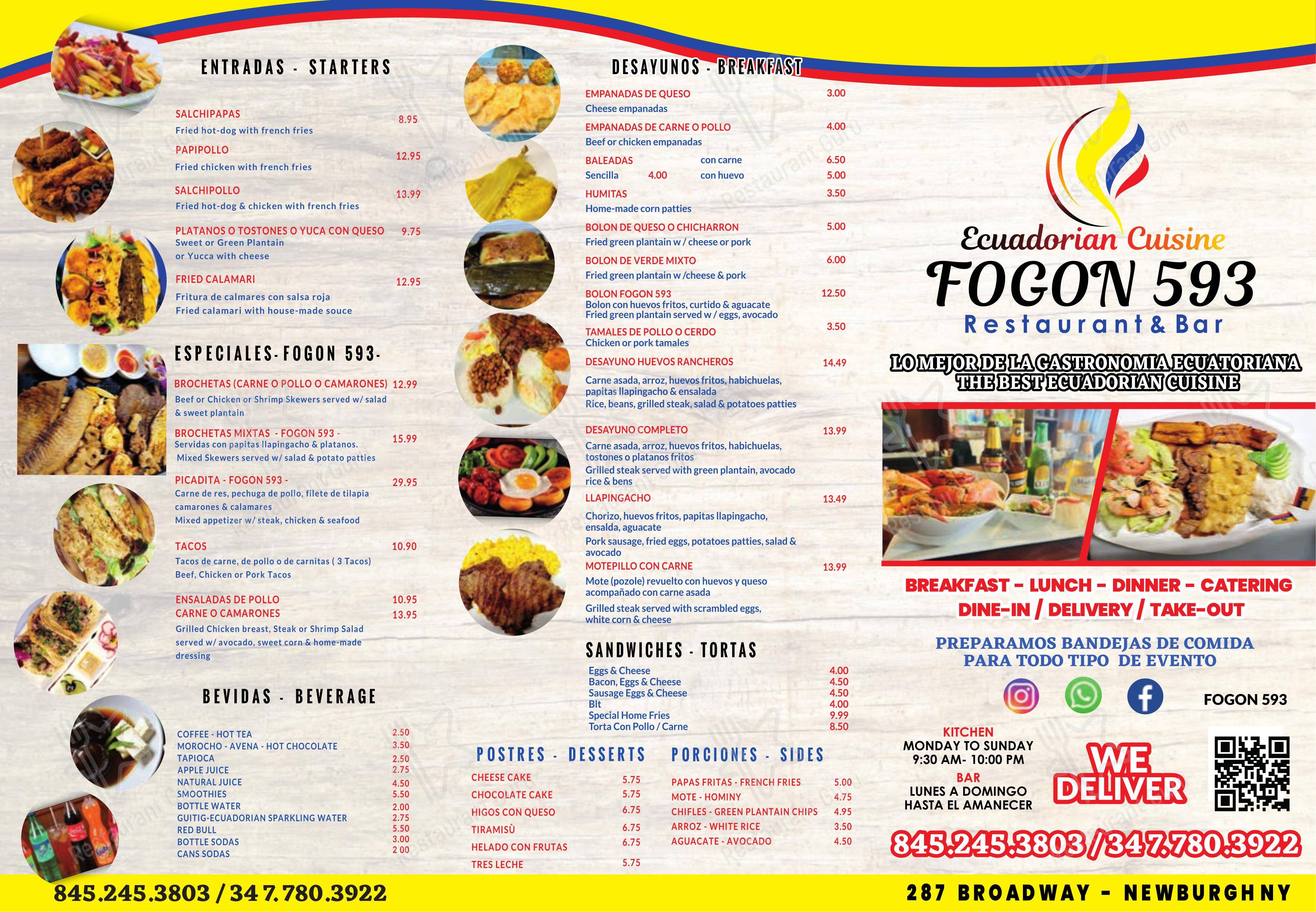 Menu at Fogon 593 Restaurant & Bar, Newburgh, 287 Broadway