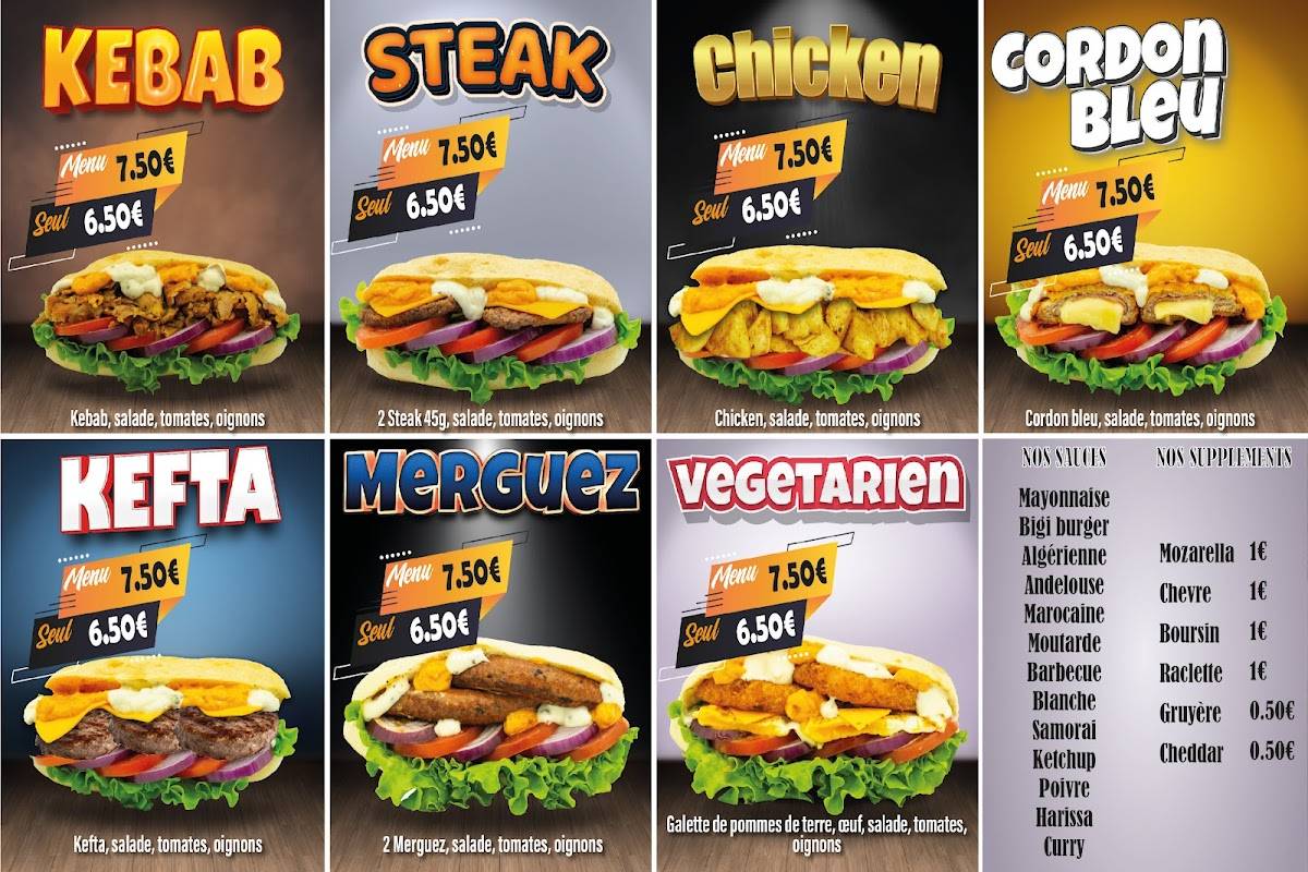 Menu au Food center Kebab restaurant, Laval