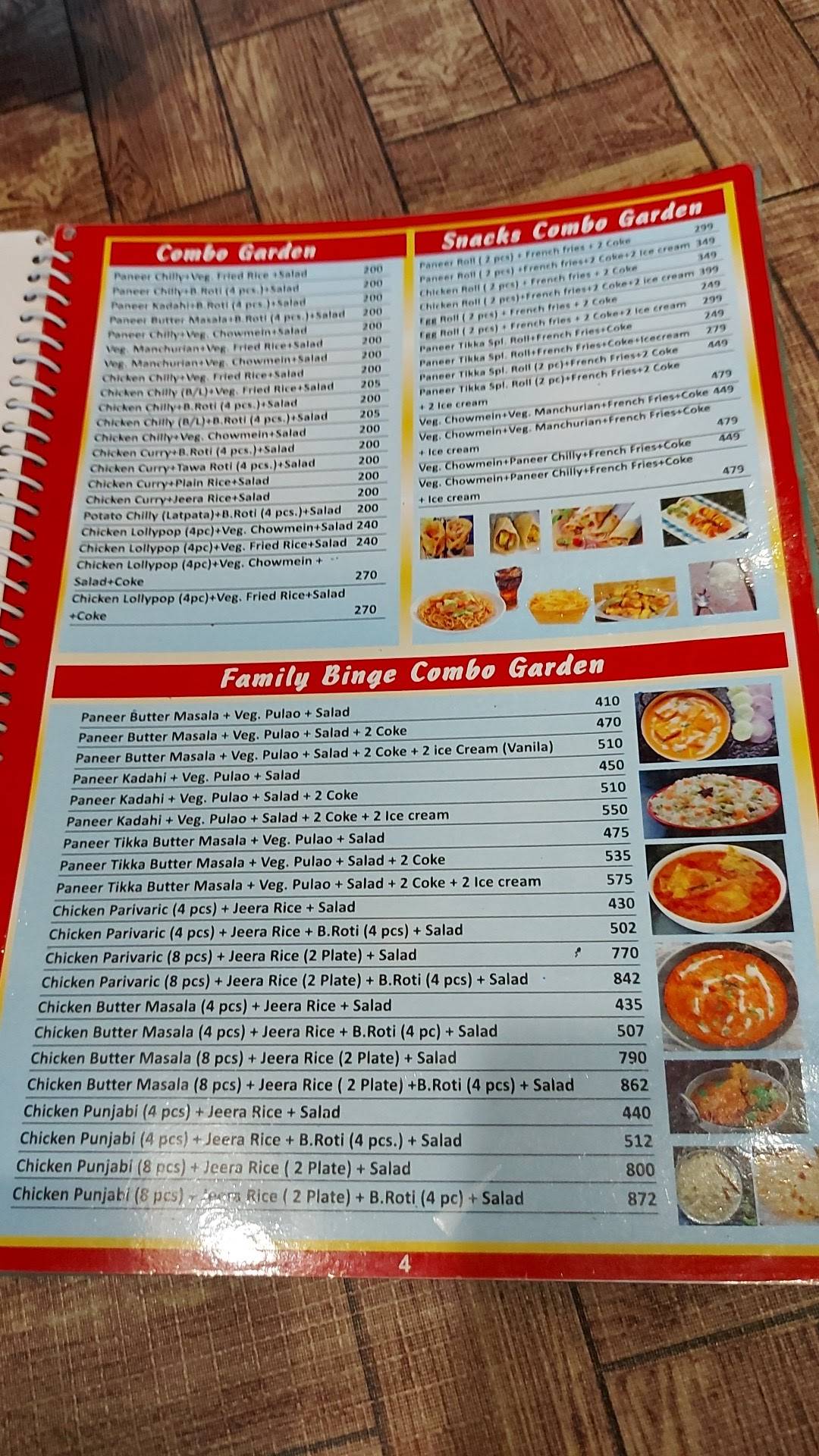 Menu at Food Garden, Muzaffarpur