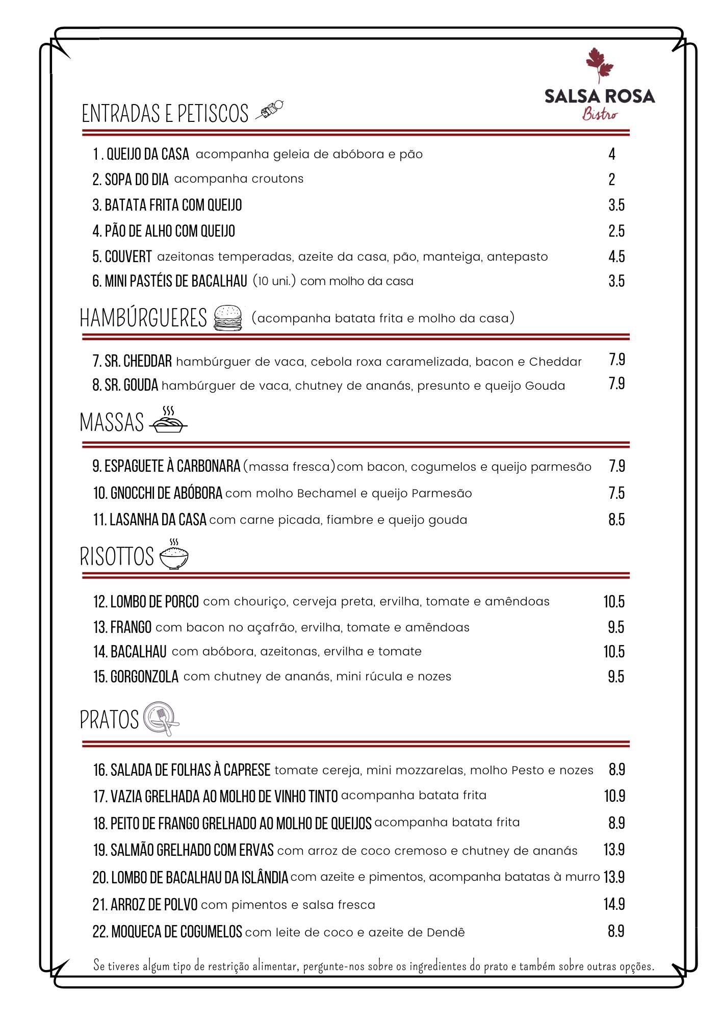Menu at Food Network Fusion Restaurant, Lisbon