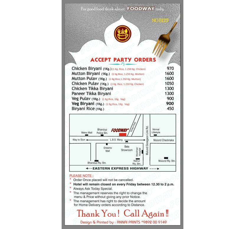 Menu at Foodway family restaurant, Mumbai, SHOP NO.03