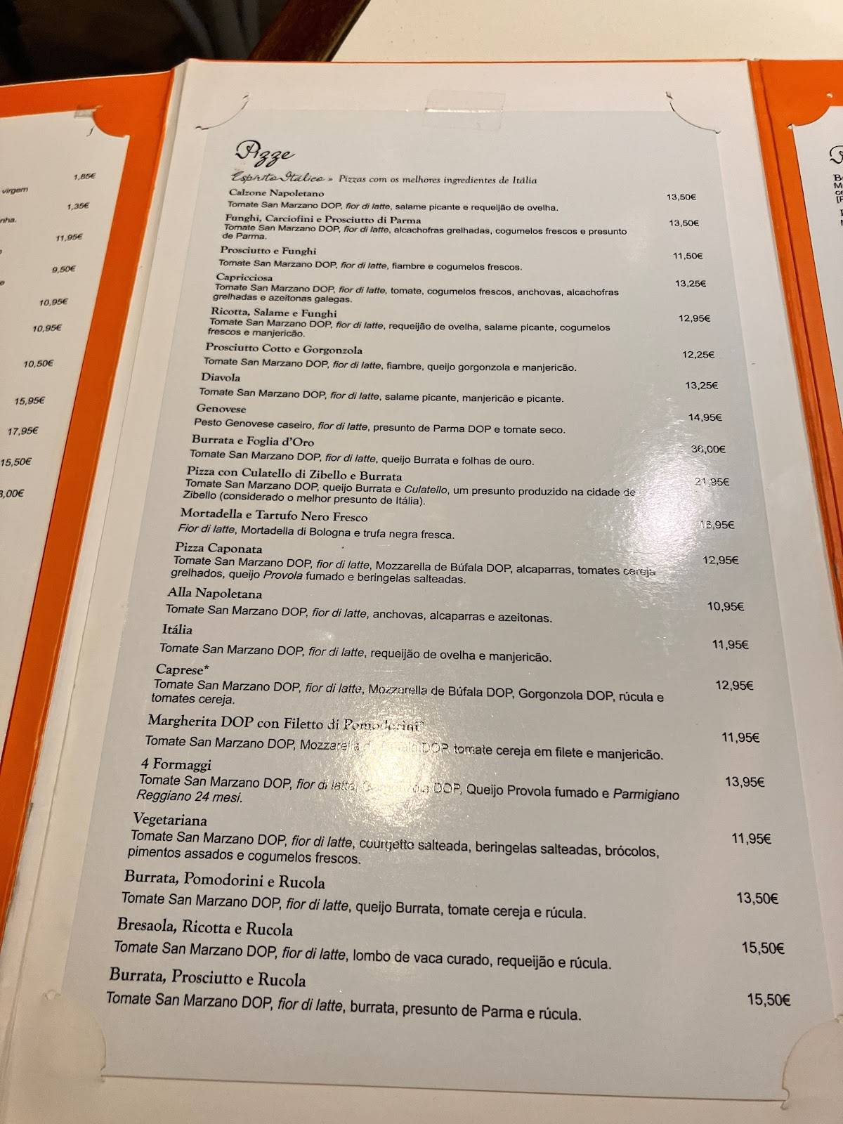 Menu em Forno d'Oro pizzaria, Lisboa