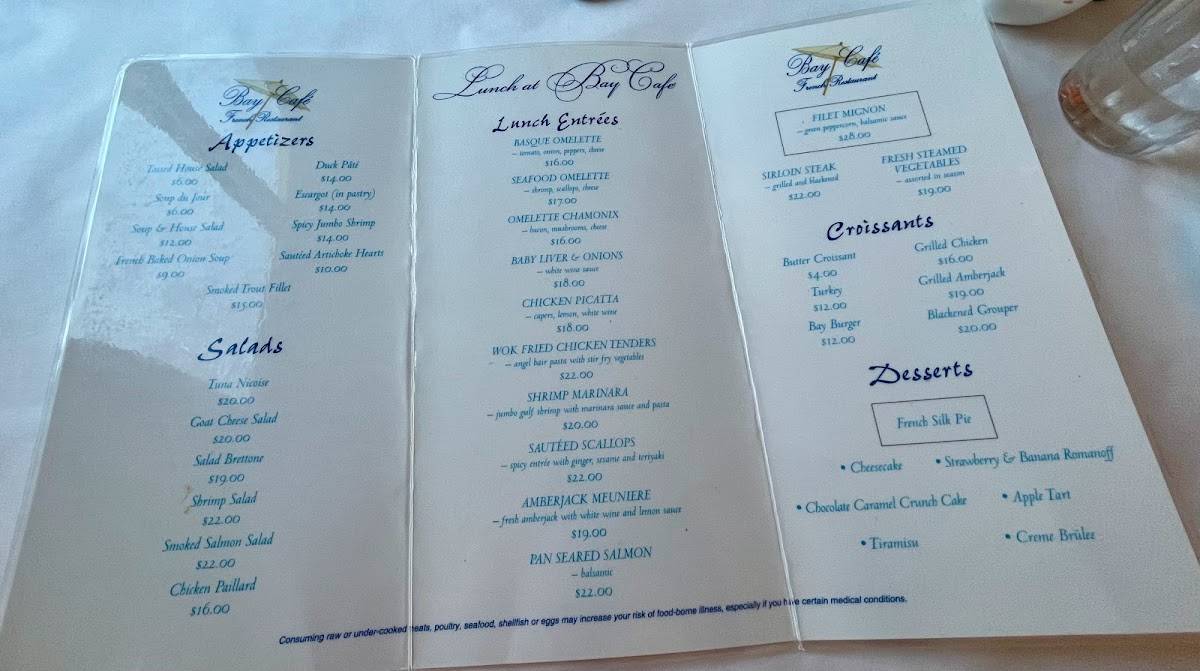 Menu at Bay Cafe French Restaurant, Fort Walton Beach, 233 Alconese Ave SE