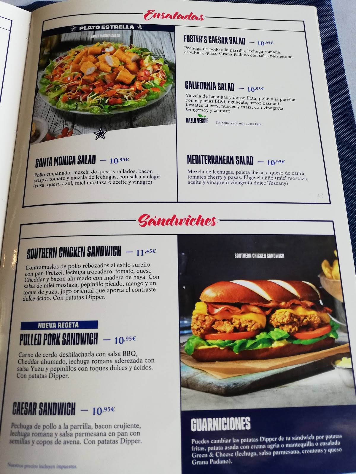 Carta del restaurante Foster's Hollywood, Gines, C. Albañileria