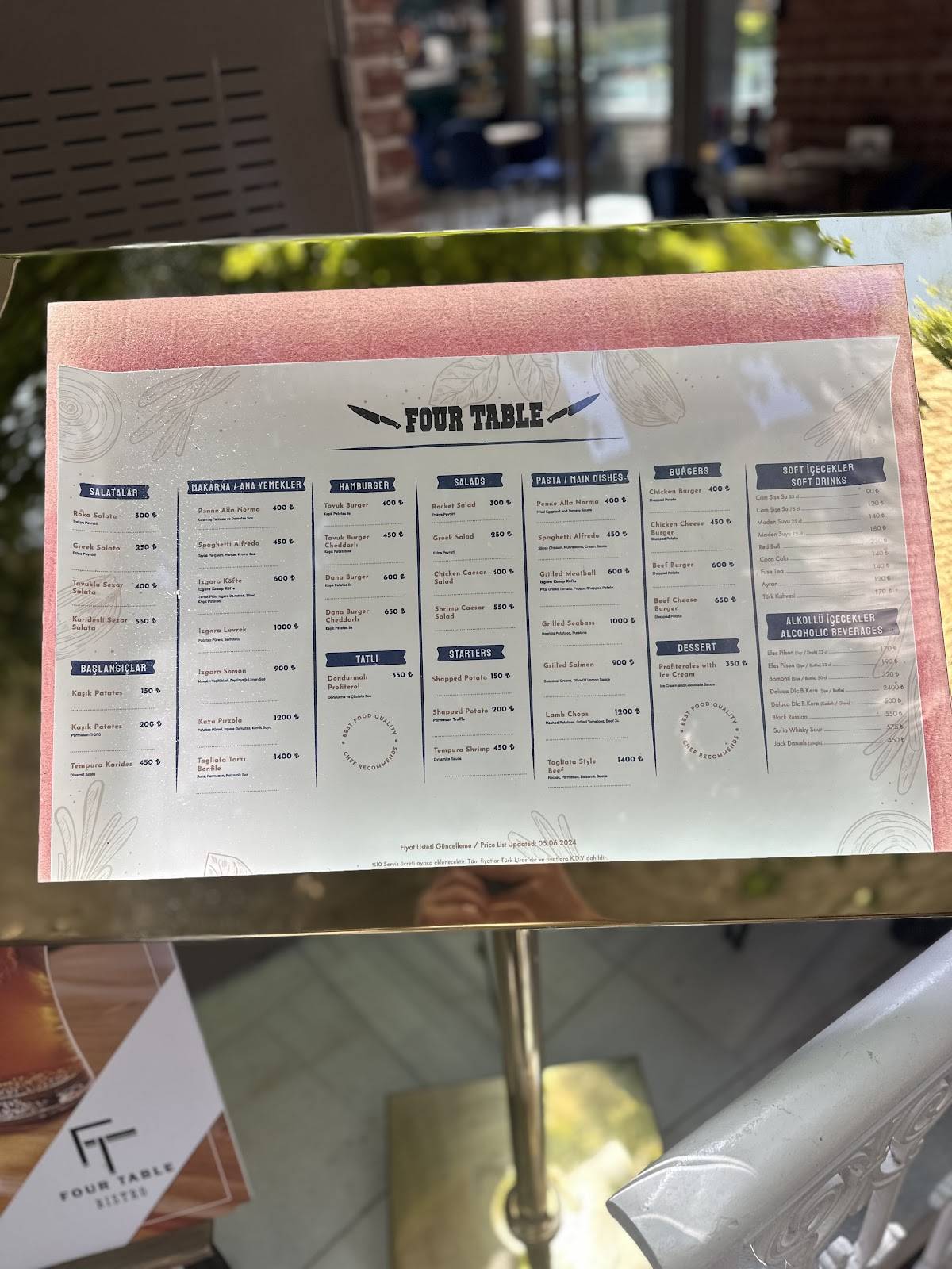Menu at Four Table Bistro, Istanbul