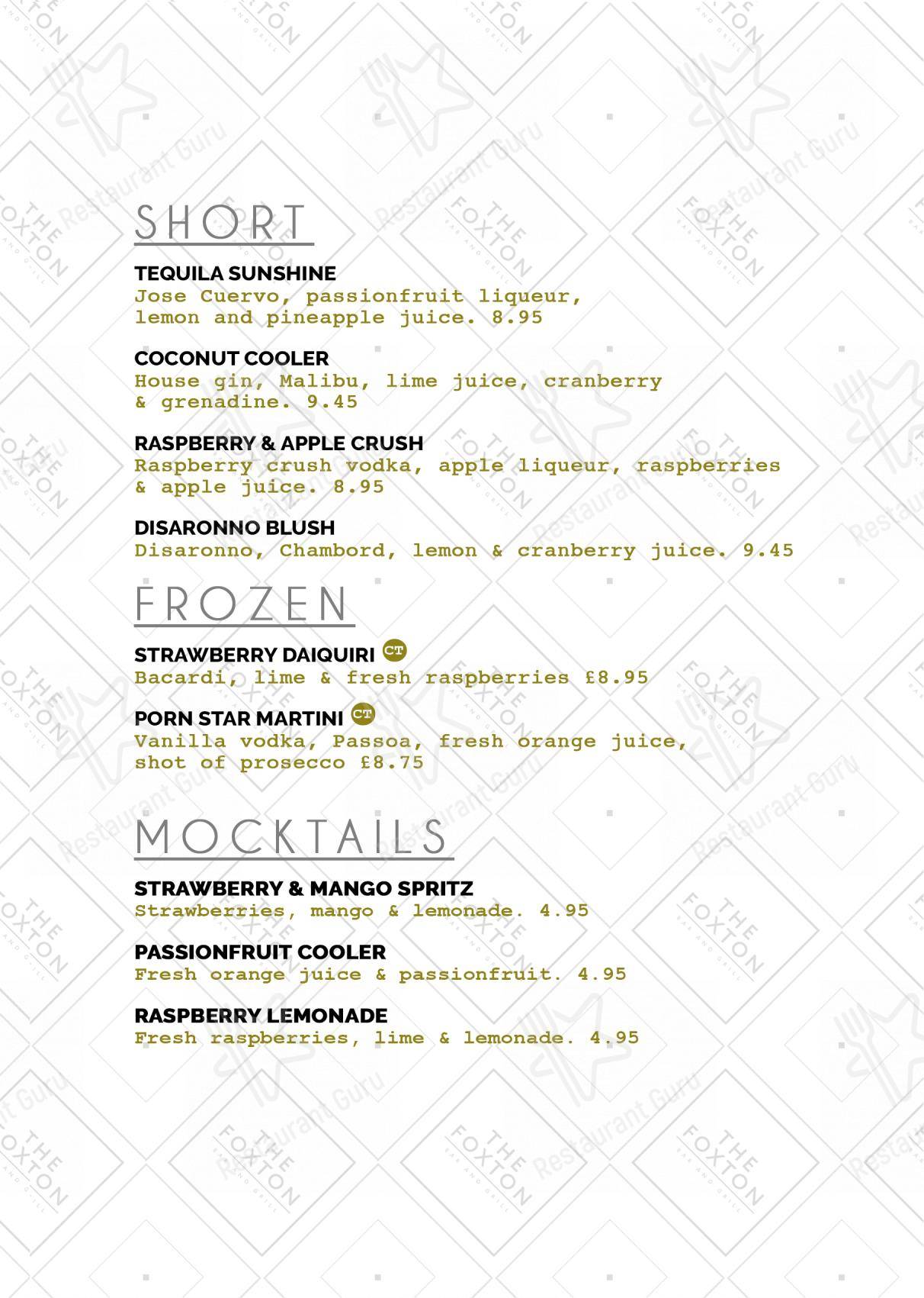 Menu at Foxton Bar & Grill, Glenrothes