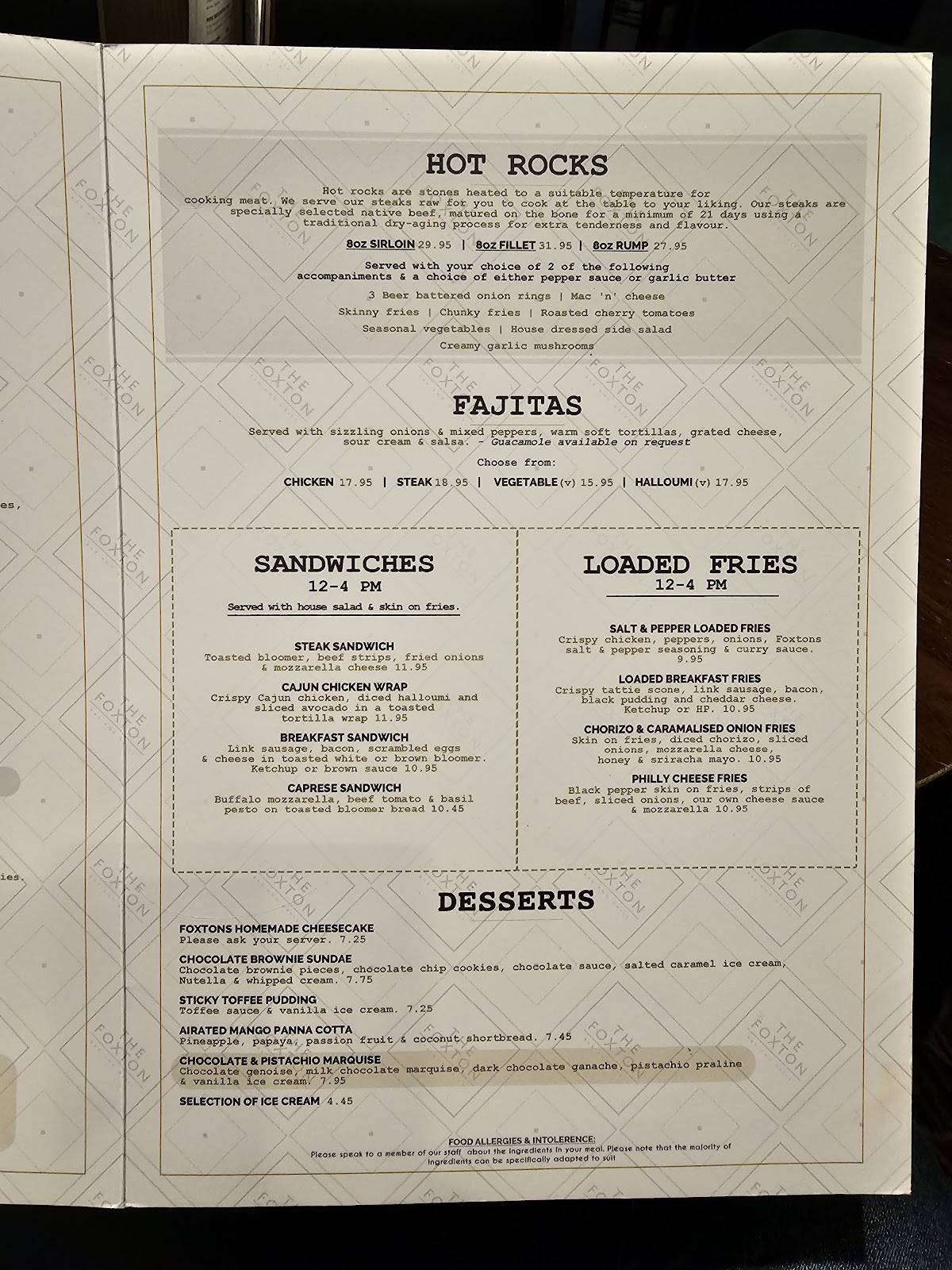 Menu at Foxton Bar & Grill, Glenrothes