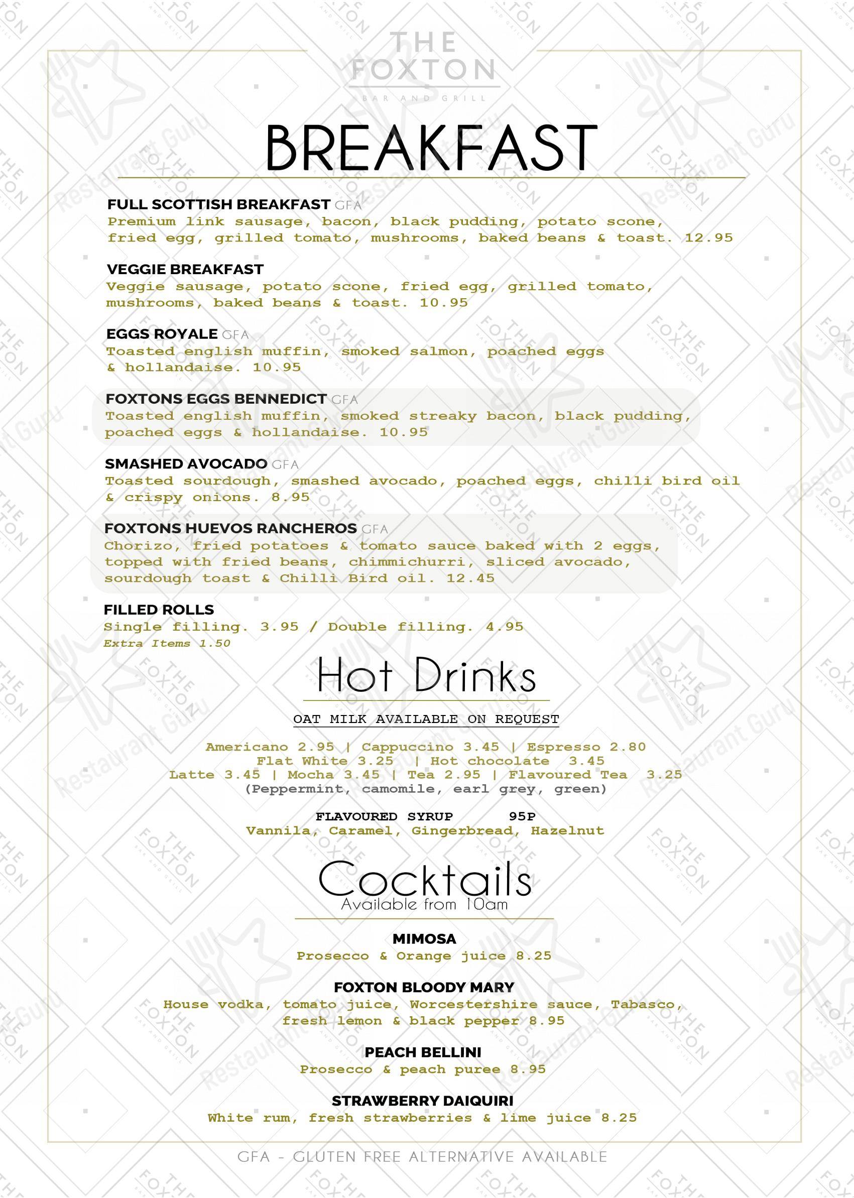 Menu at Foxton Bar & Grill, Glenrothes