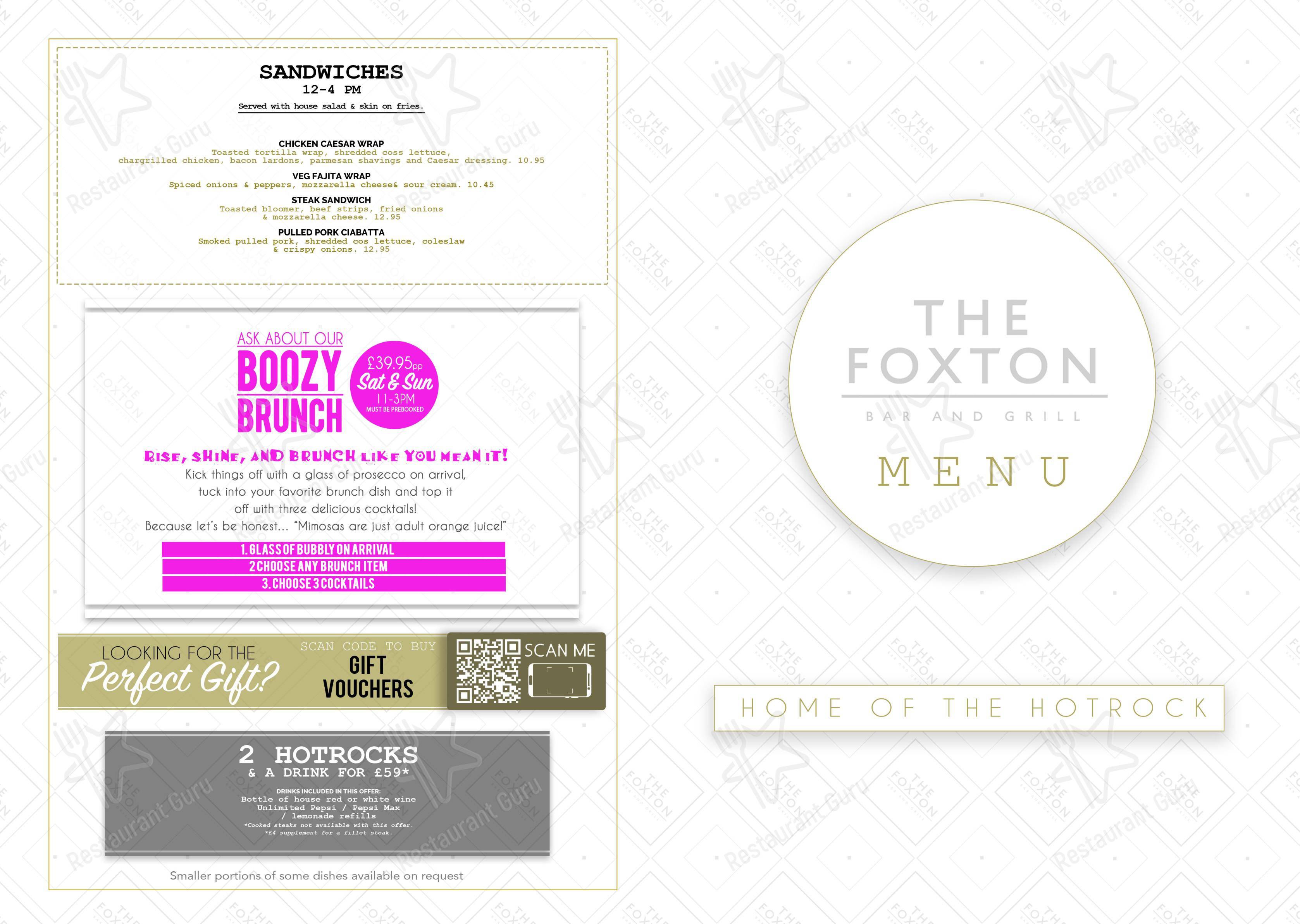 Menu at Foxton Bar & Grill, Glenrothes
