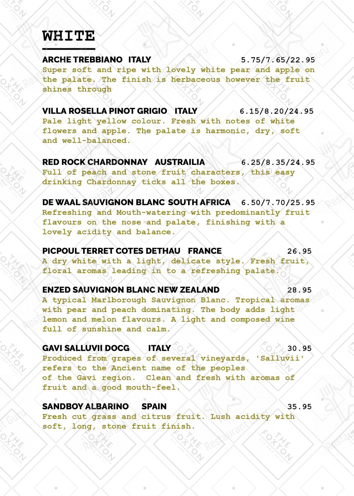 Menu at Foxton Bar & Grill, Glenrothes