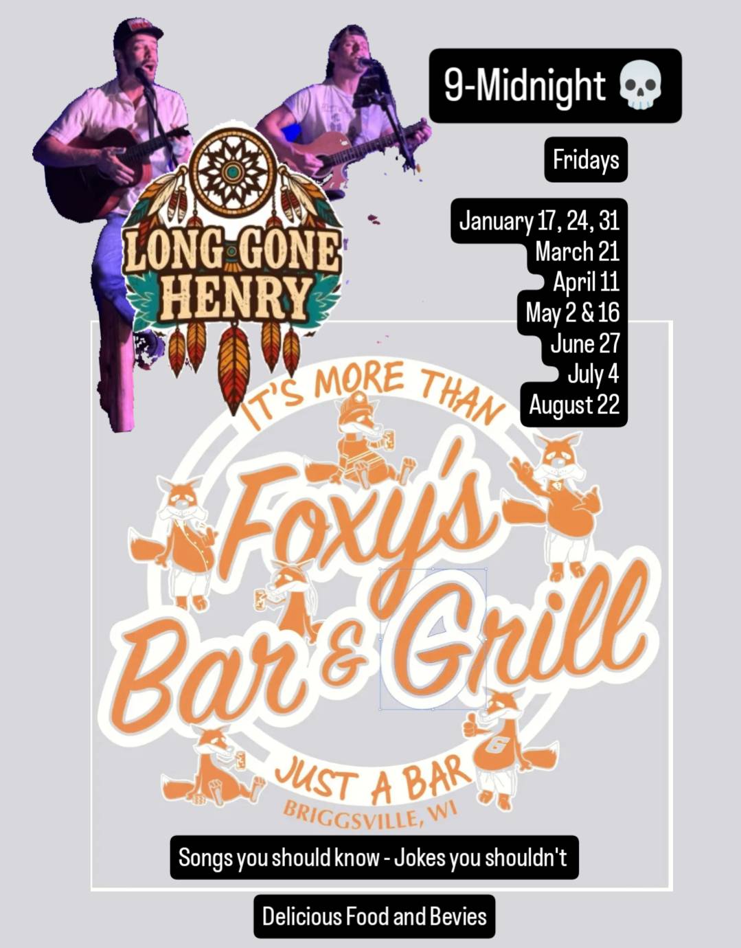 Menu at Foxy's restaurant, Briggsville