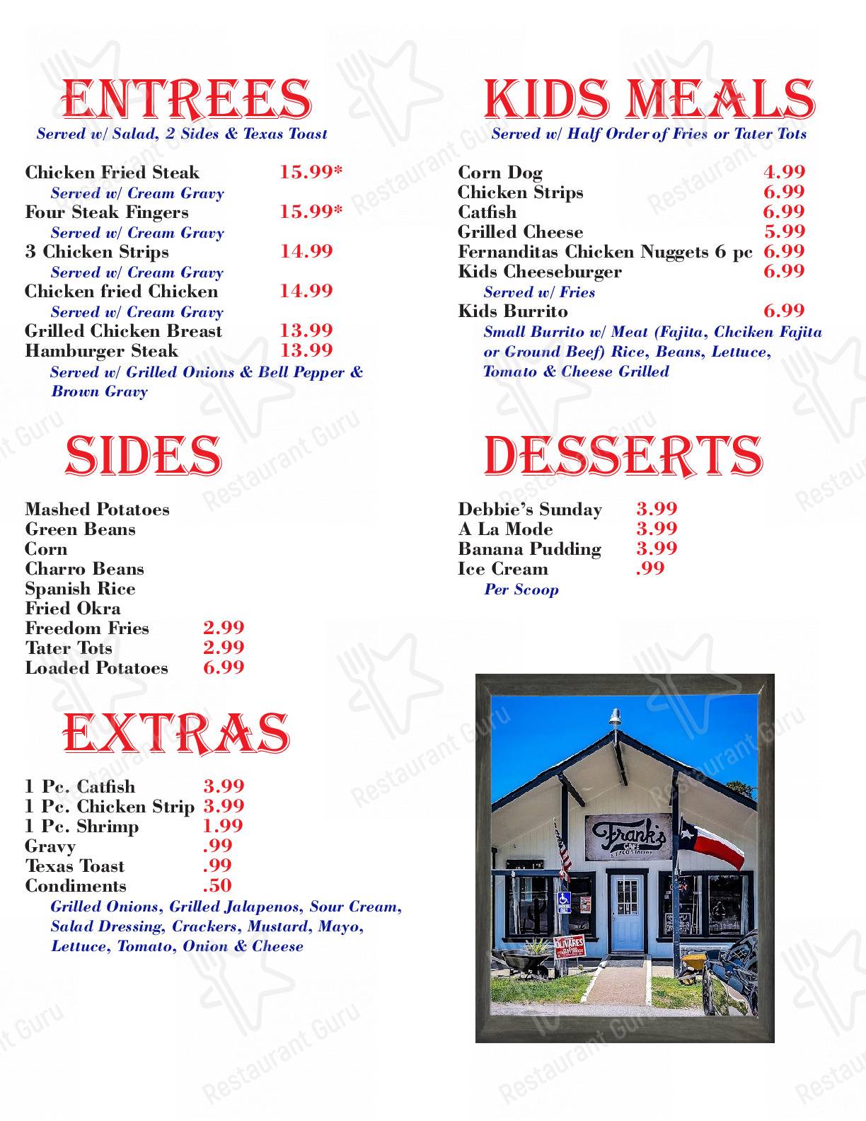 Menu at Frank's Taco Station restaurant, Riverside