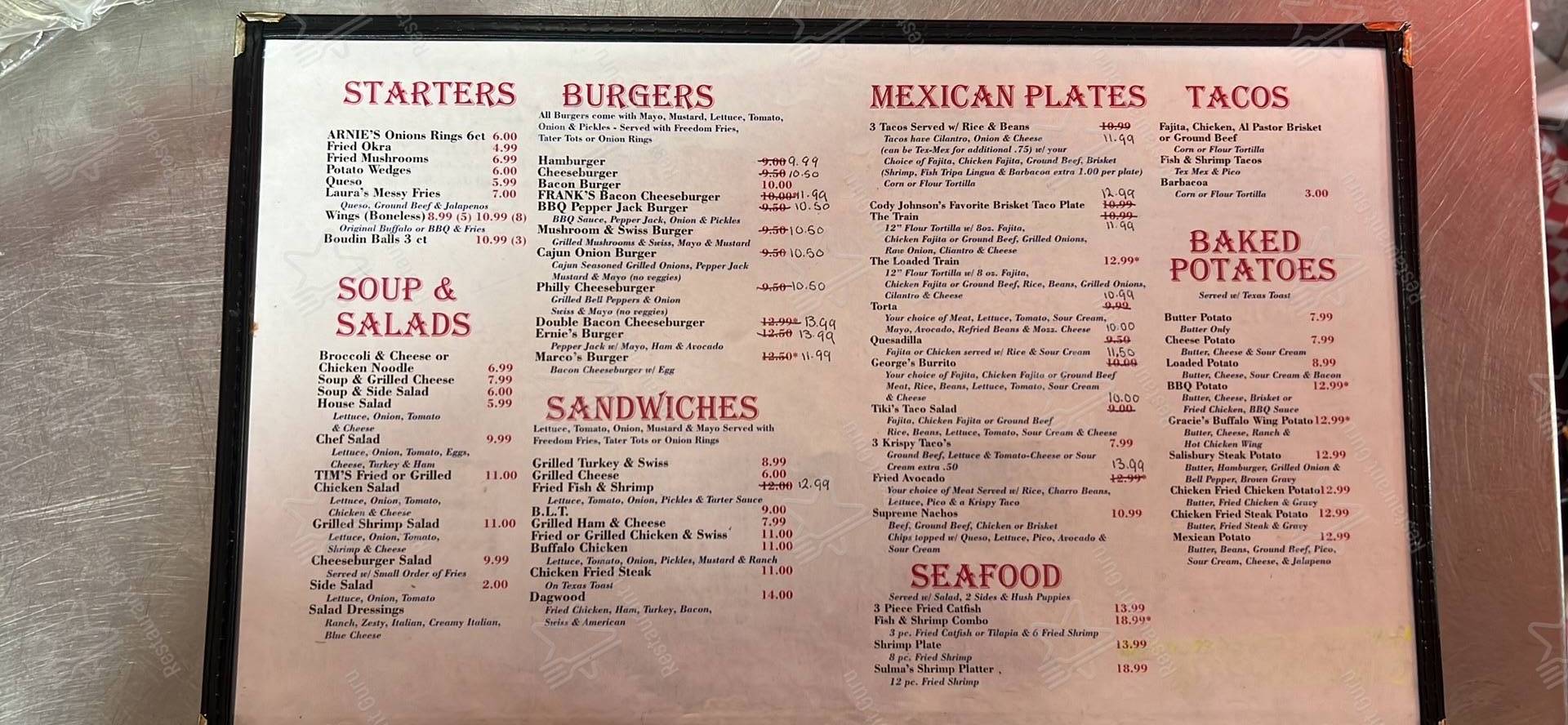 Menu at Frank's Taco Station restaurant, Riverside