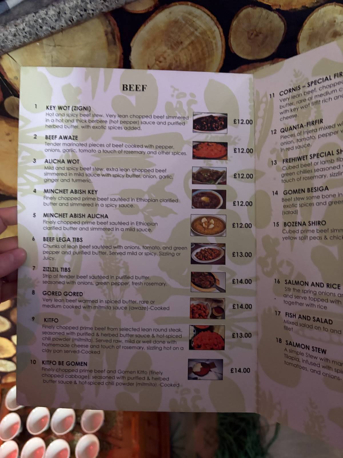 Menu at Frehiwat Habesha restaurant, Sheffield