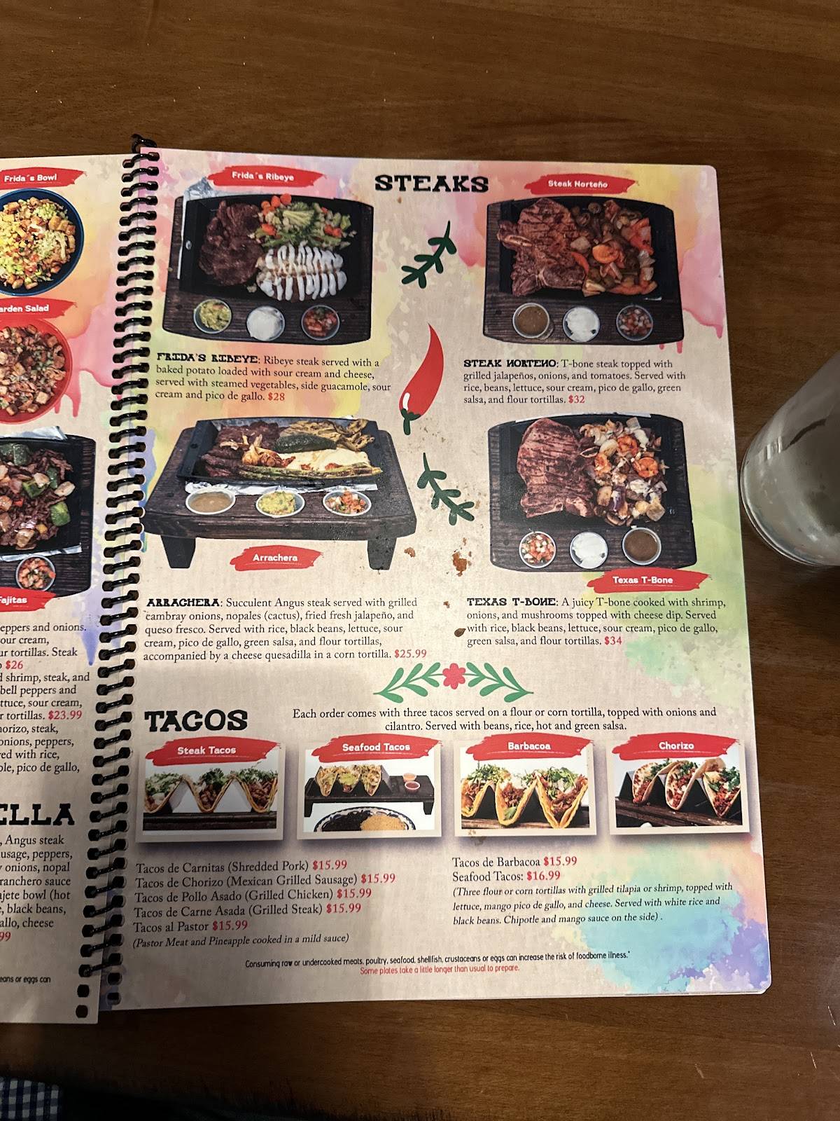 Menu at Frida's Mexican grill restaurant, Traverse City