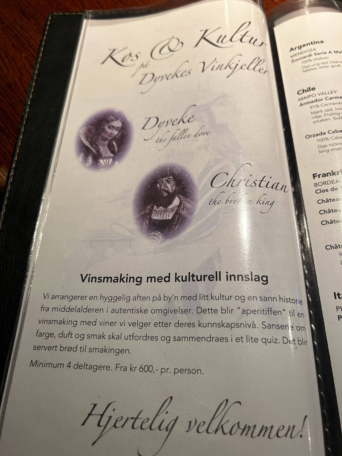 Menu at Frille og Dyvekes Vinkjeller pub & bar, Bergen