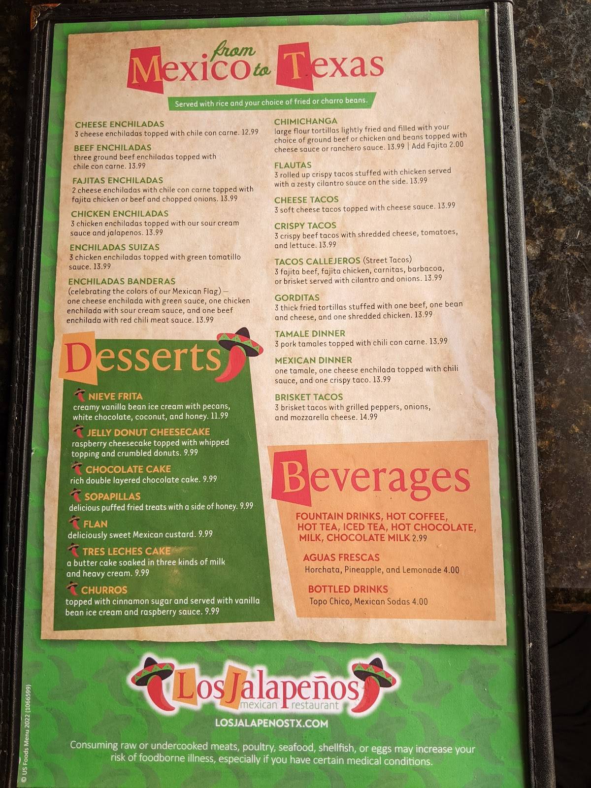 Menu at Los Jalapenos restaurant, Little Elm, 420 E Eldorado Pkwy