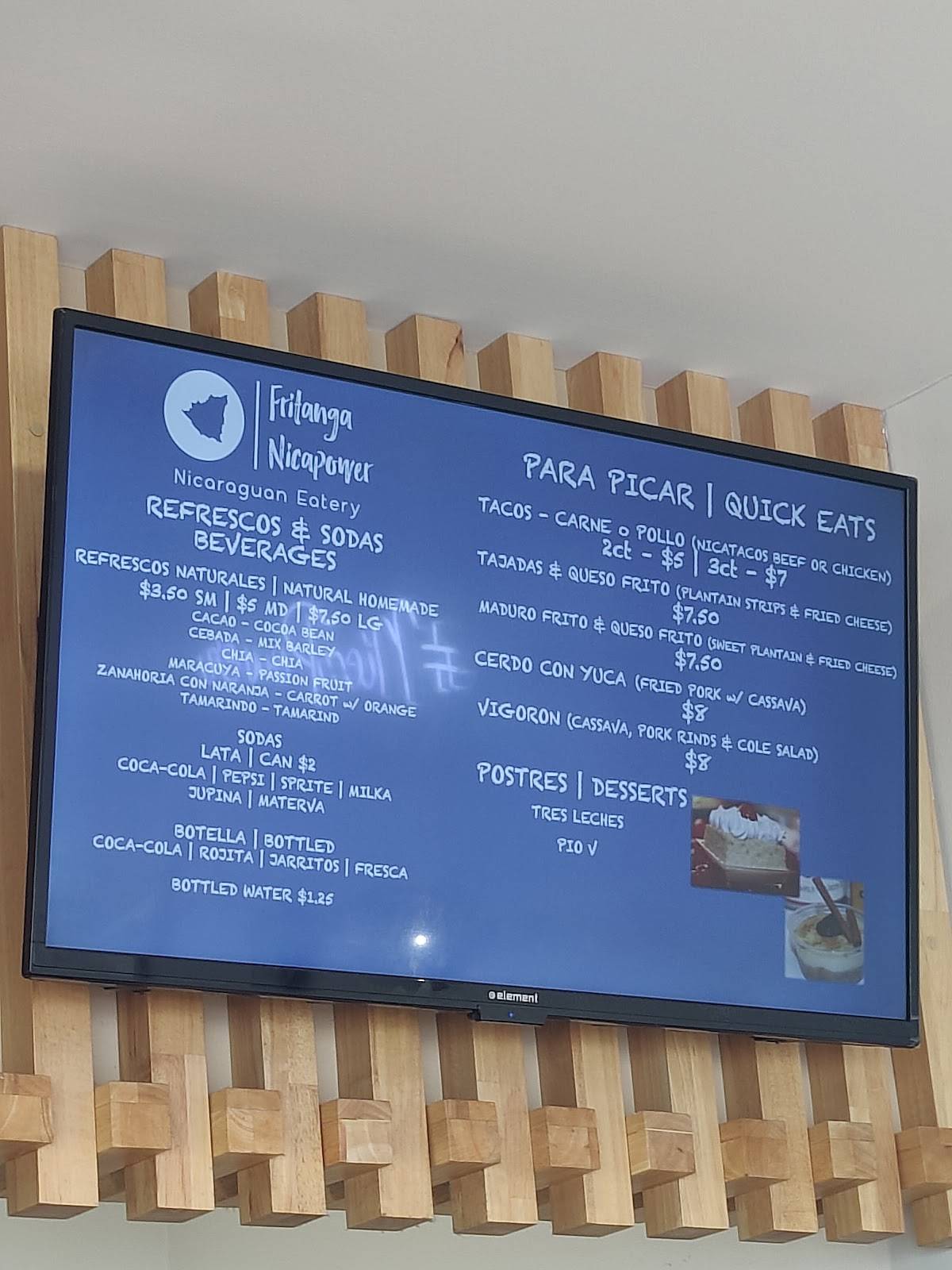 Menu at Fritanga Nica Power restaurant, North Miami